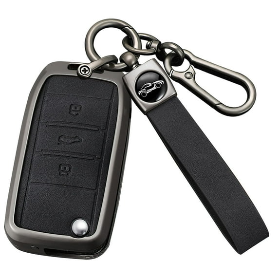 Premium Metal and Leather 3-Button Smart Key Fob Protector with ...