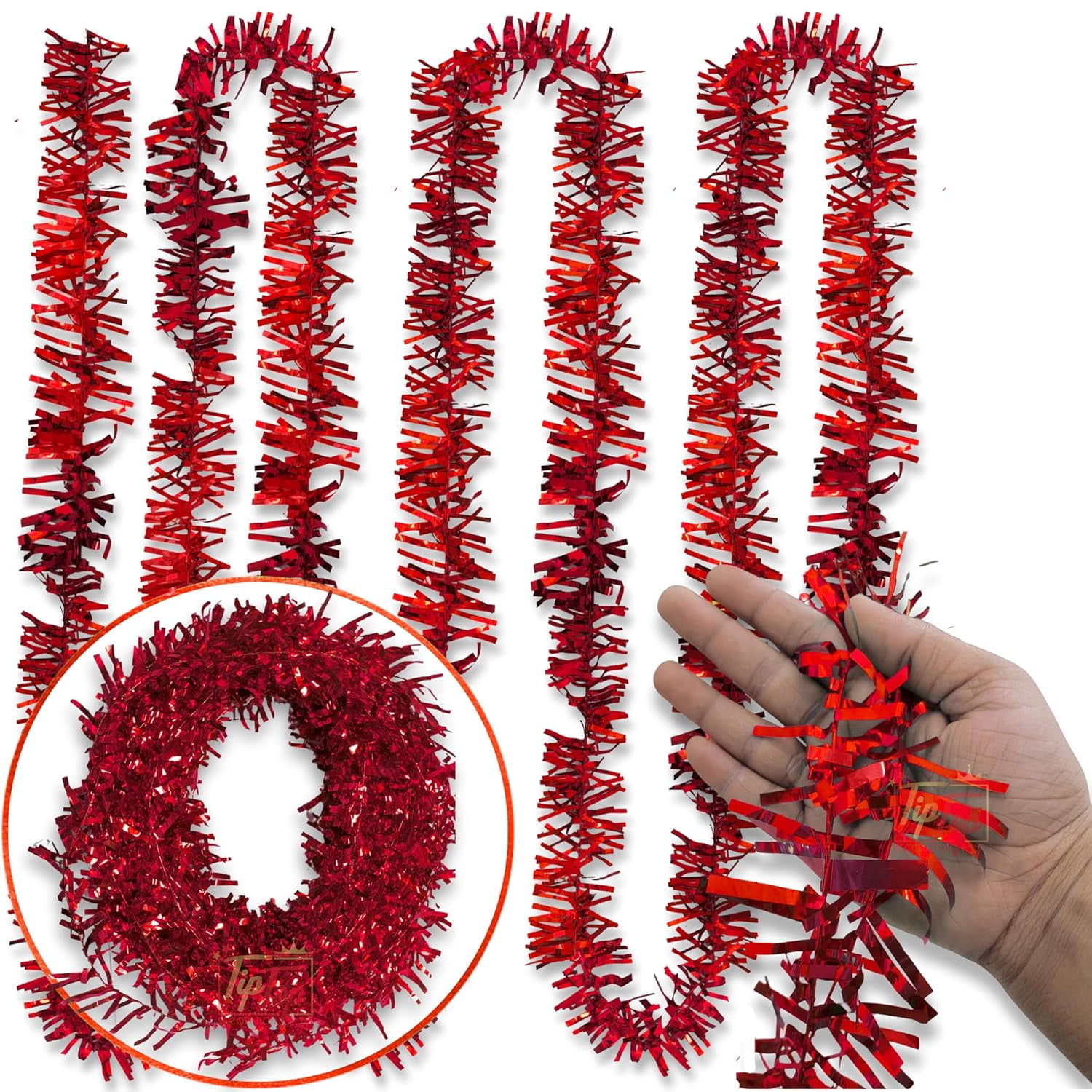 Premium Metallic Paper Long Garland Streamer - 80 Feet, Imperial Red ...