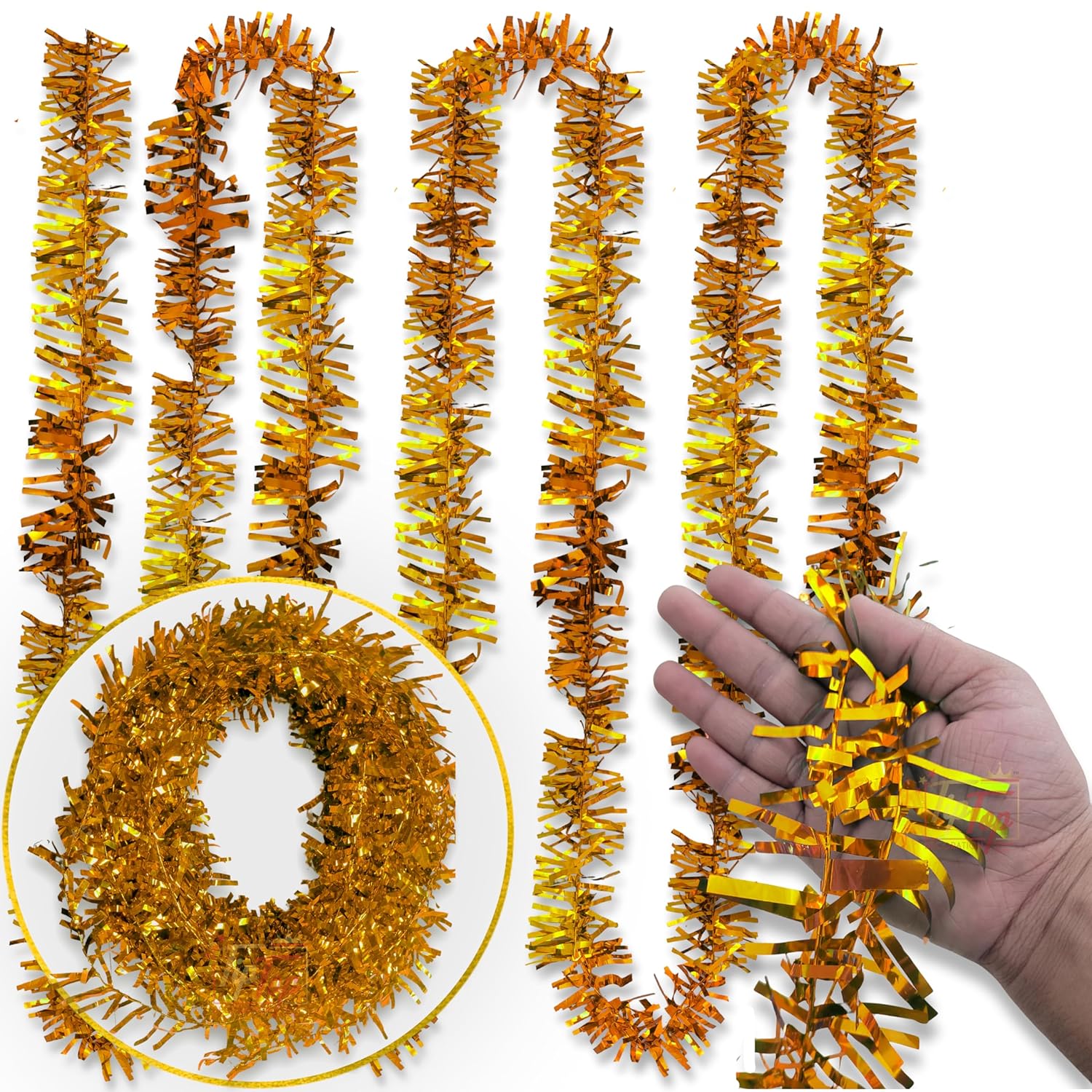 Premium Metallic Paper Long Garland Streamer - 80 Feet, Royal Gold ...
