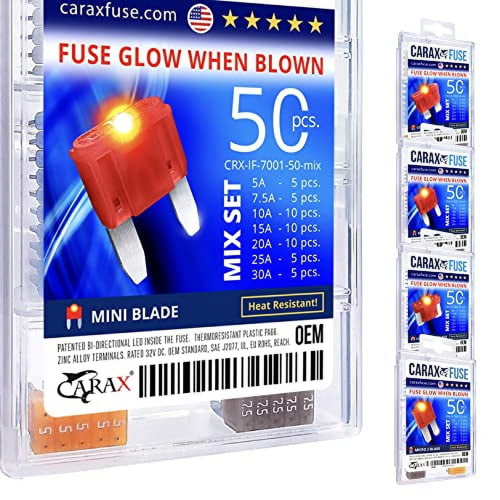 Premium Mini Blade 50 pcs. Assortment Kit LED Automotive Fuse Smart ...