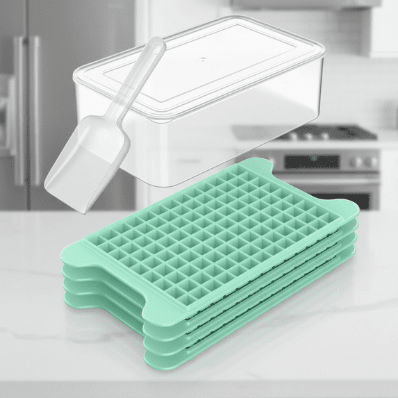 Premium Mini Ice Cube Tray Set with Storage Container - 4-Pack Easy ...