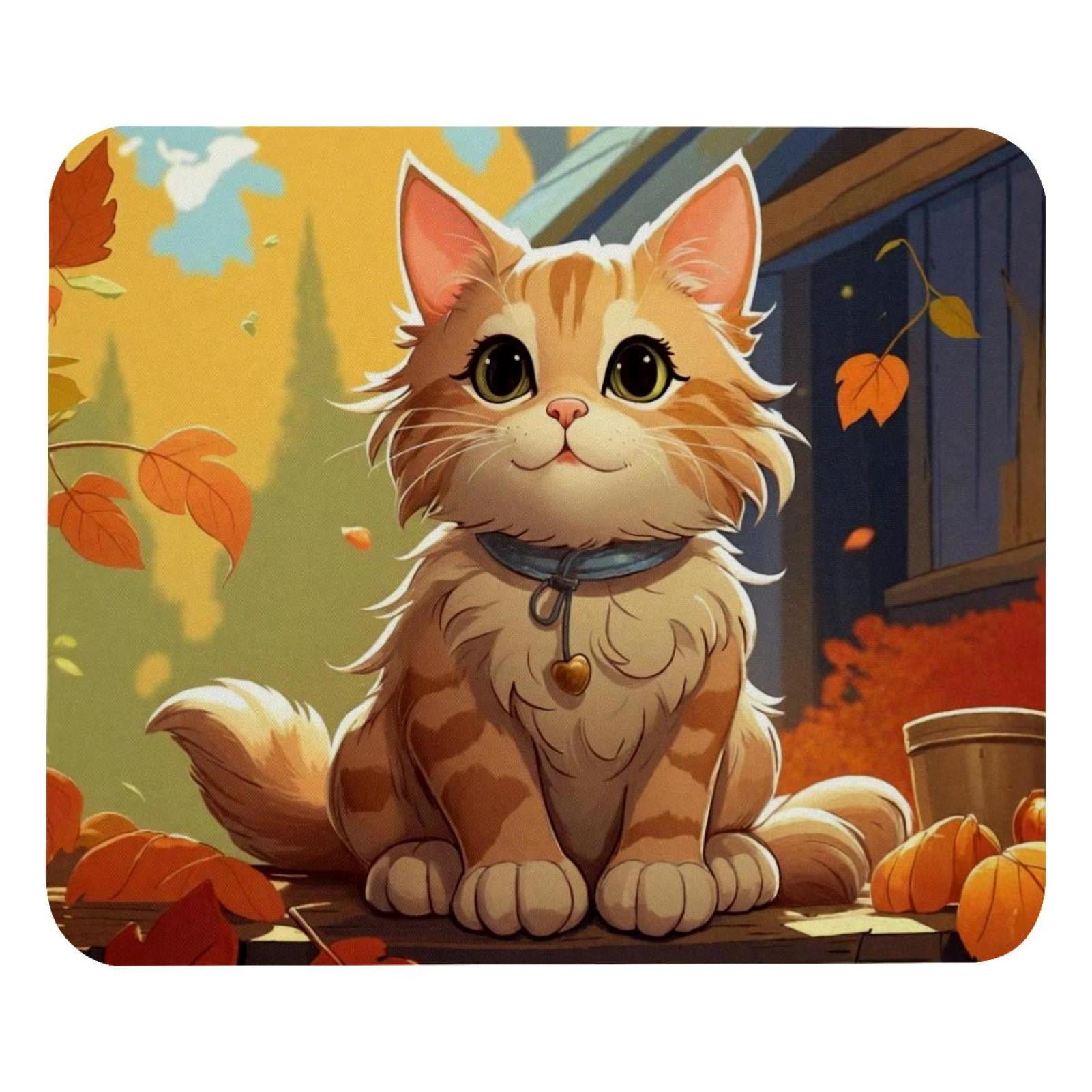 Premium Mouse Pad -Cartoon Cat Leaves Pretty Mousepad - Computer Mouse ...