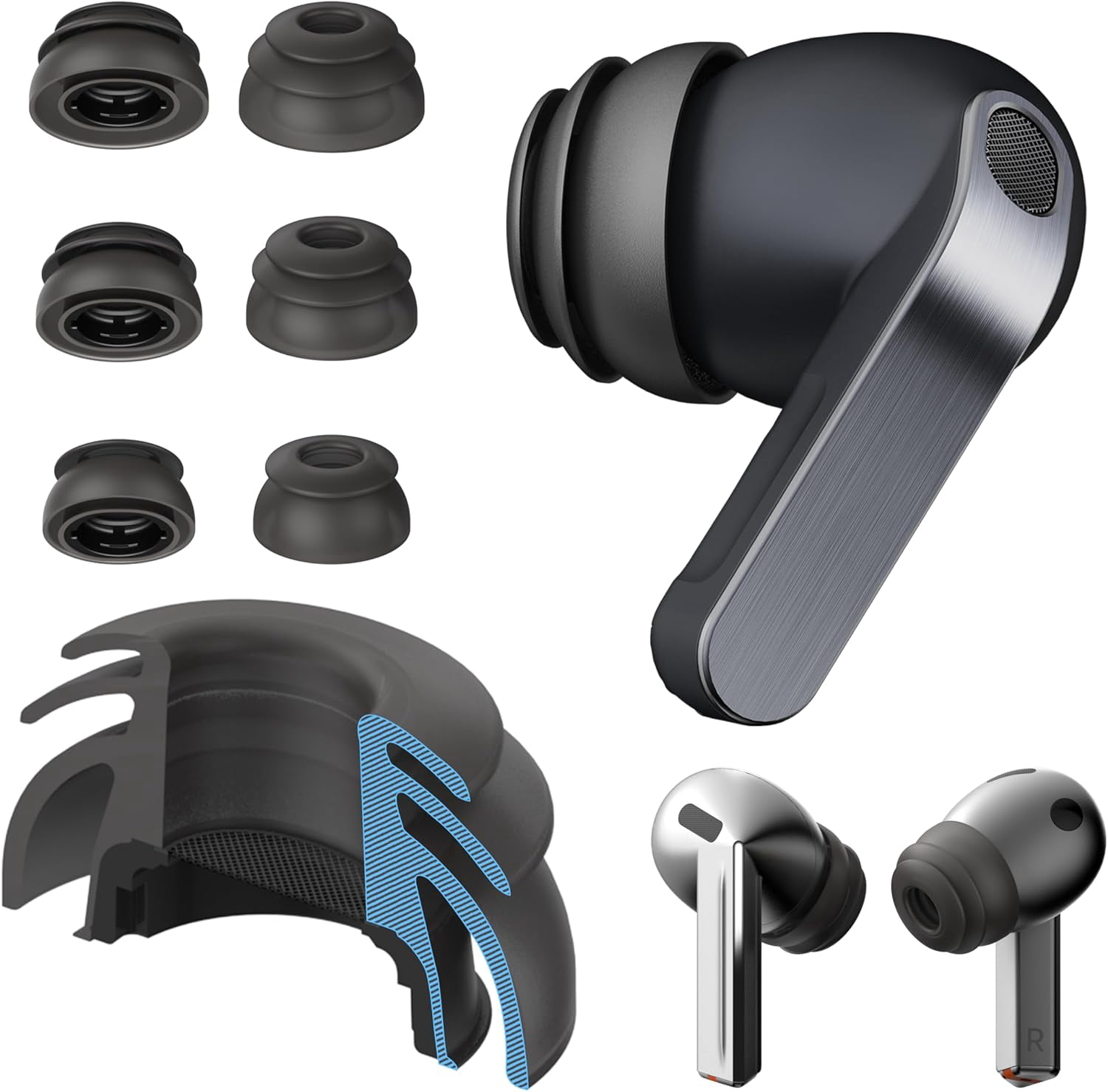Premium Multi-Flange Eartips for Galaxy Buds3 Pro/Galaxy Buds4 Pro ...