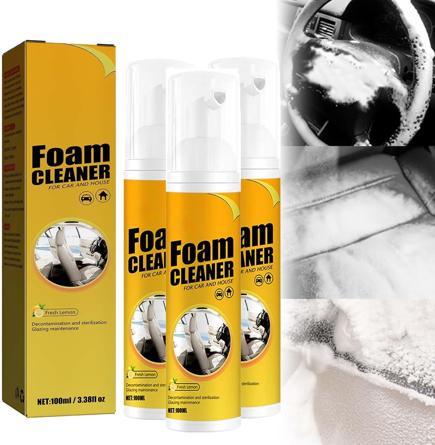 Premium Multi-Purpose Car Steering Wheel Foam Cleaner, Safe for Cars ...