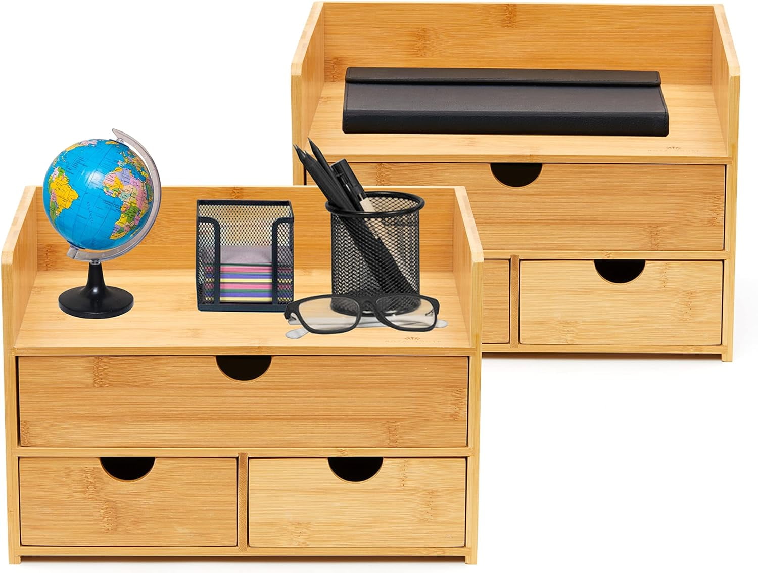 Premium Natural Bamboo Desktop Organizer, Attractive Design 3 Tier ...