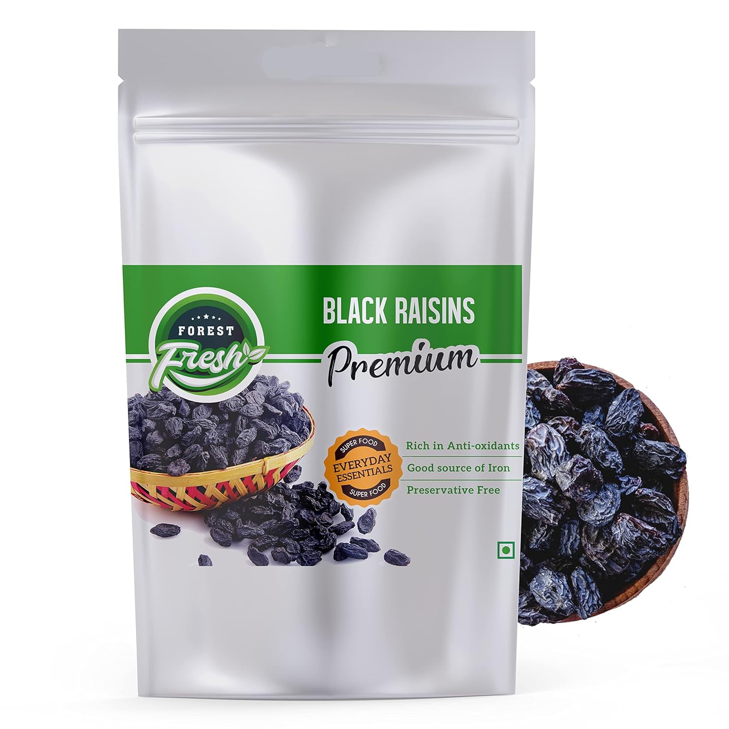 Premium Natural Black Raisins With Seeds By Forest Fresh 250gm, | Rich ...