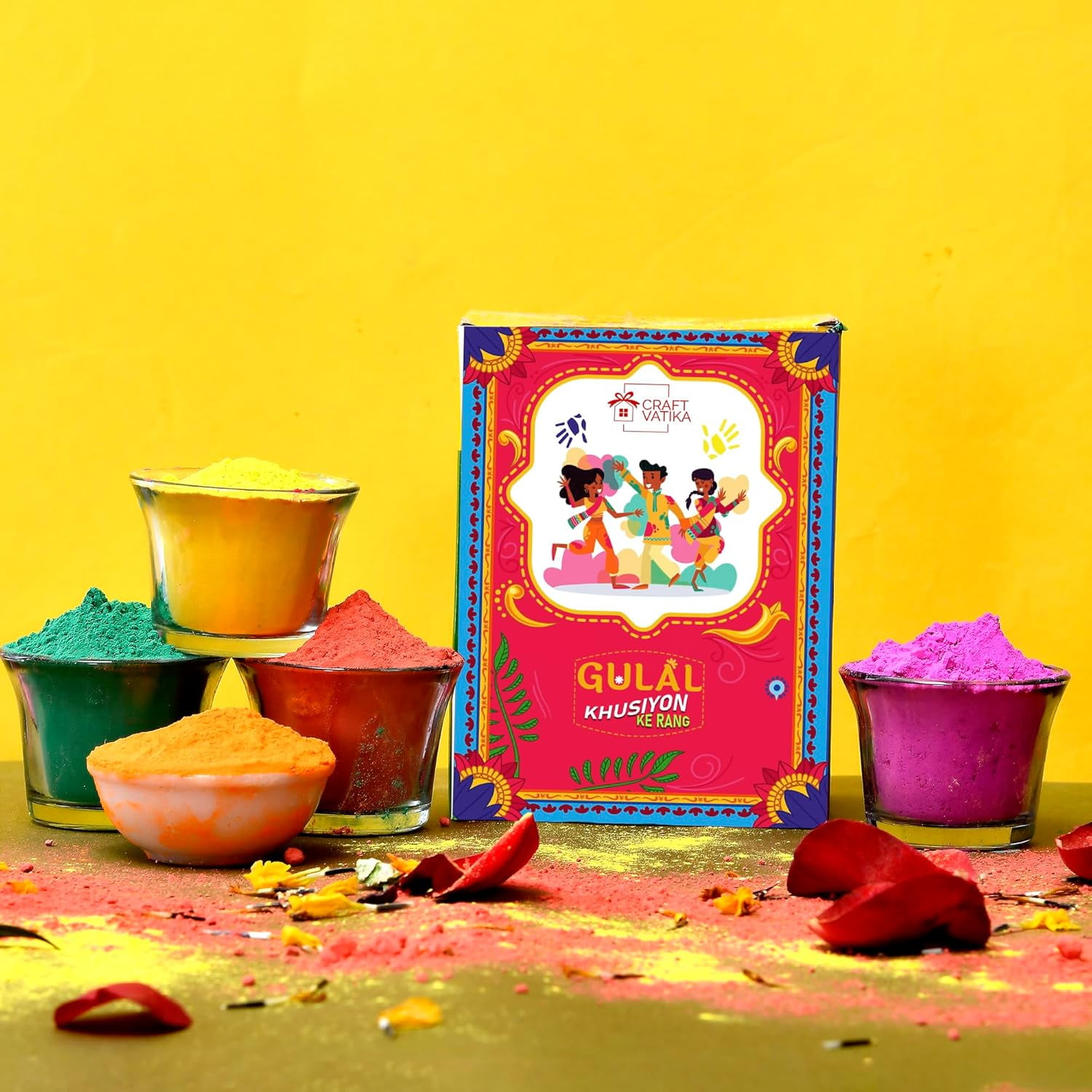 Premium Natural Holi Gulal Colors Pack Of 5 X 80gm - Orange, Green ...