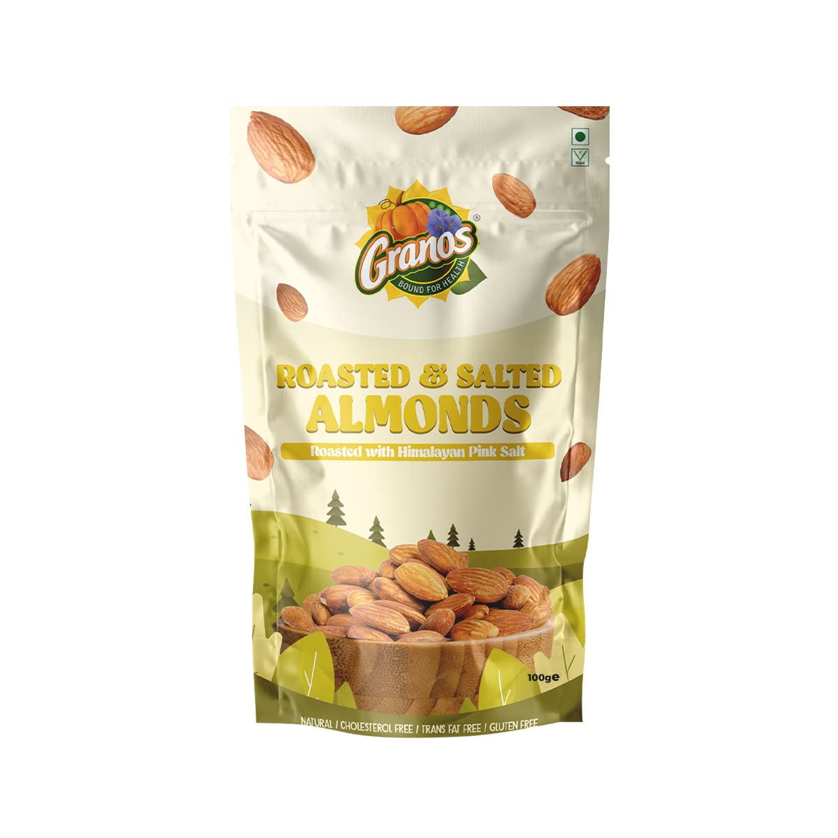 Premium Natural Roasted & Salted Almonds By Granos 200gm, (100gm * Pack ...