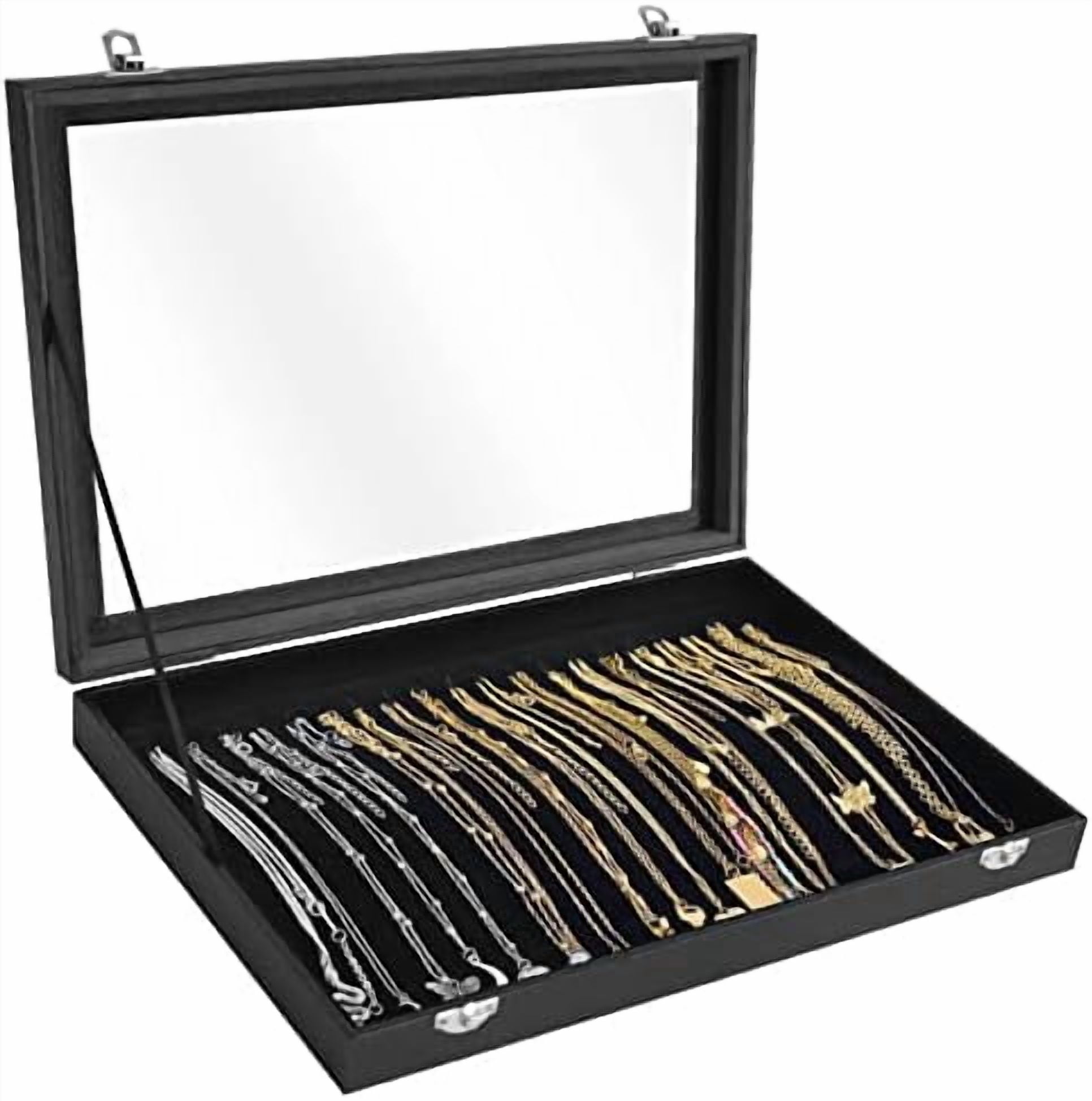 Premium Necklace Organizer Box - 20 Hooks Jewelry Tray with Transparent ...
