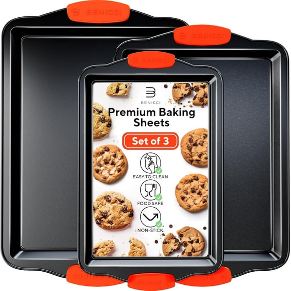 Premium Non-Stick Baking Sheets Set of 3 - Deluxe BPA Free, Easy to ...