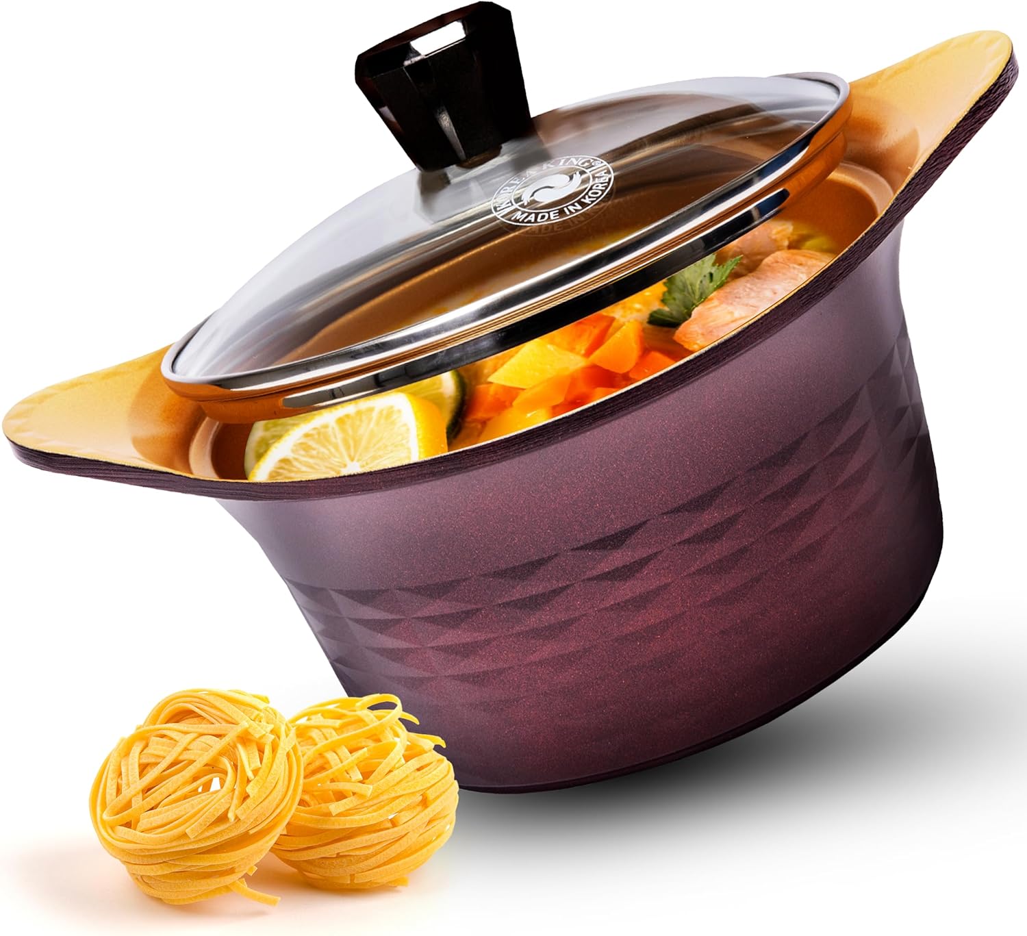 Premium Nonstick Cooking Pot with Glass Lid - Made in Korea - 1.5 ...