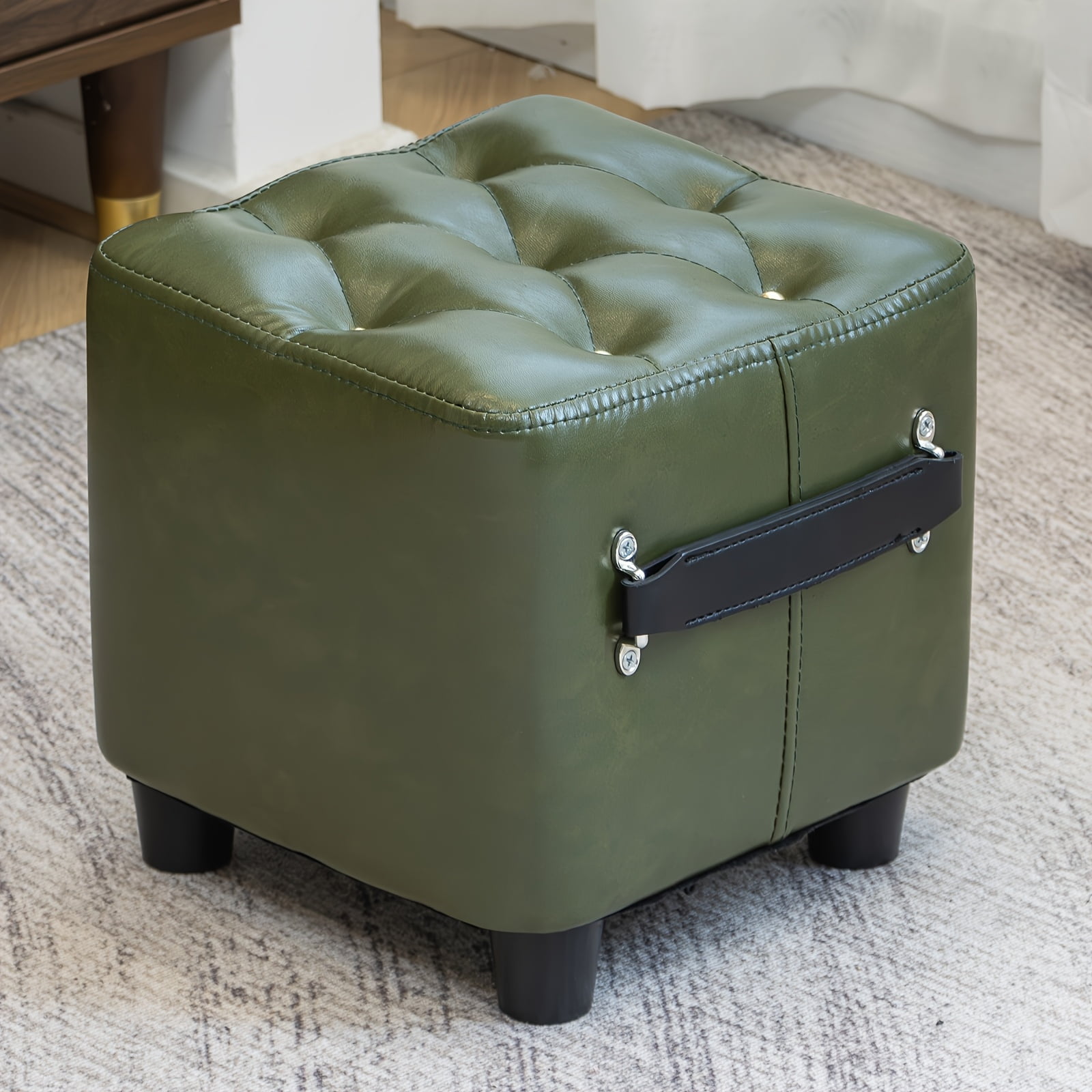 Premium Oil-Wax Leather Footstool - Versatile Shoe-Changing & Sofa Side ...