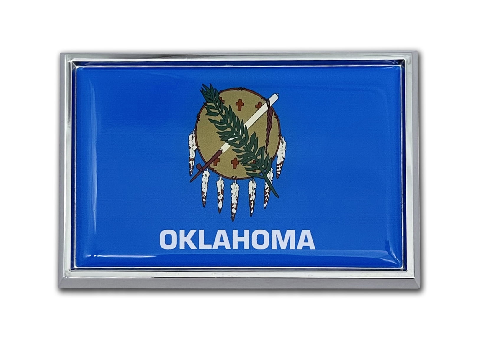 Premium Oklahoma OK State Flag All Metal Chrome Emblem for Cars, Trucks ...