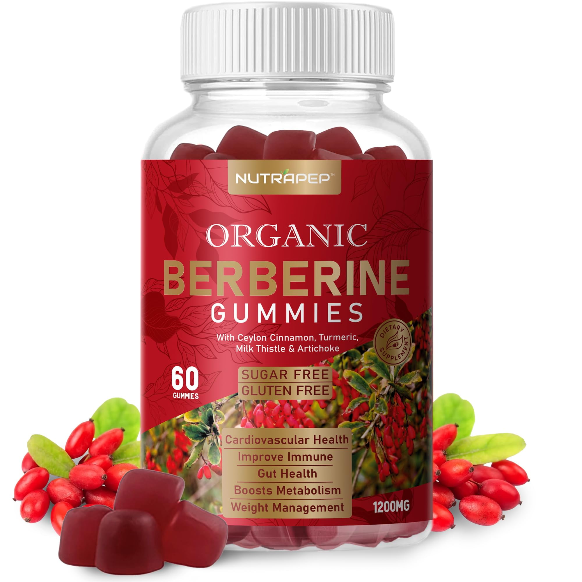 Premium Organic Berberine HCl Gummies (1200mg) with Ceylon Cinnamon ...