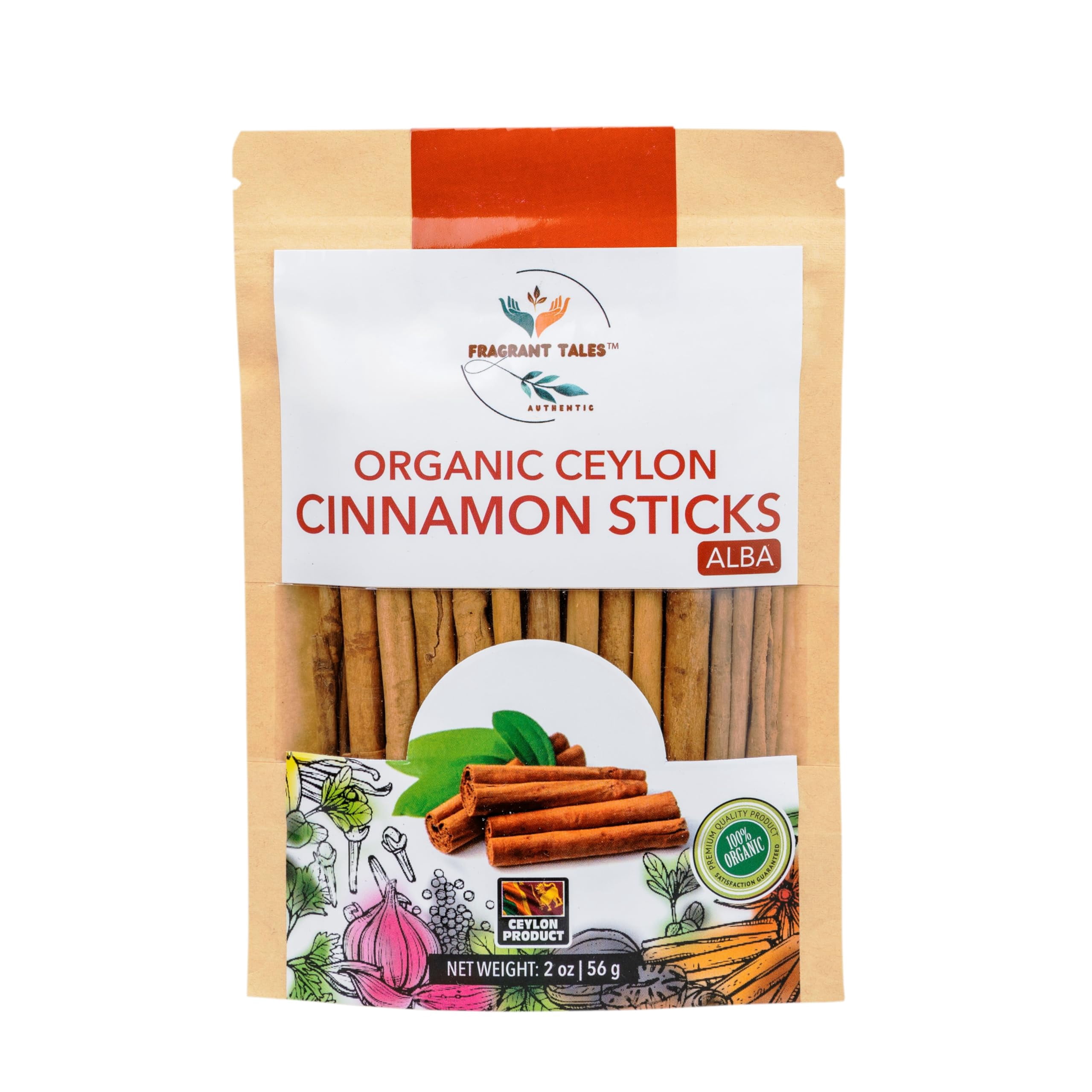 Premium Organic Ceylon Cinnamon HMF23 Sticks - 2 oz Alba, (4" cut 20 to ...