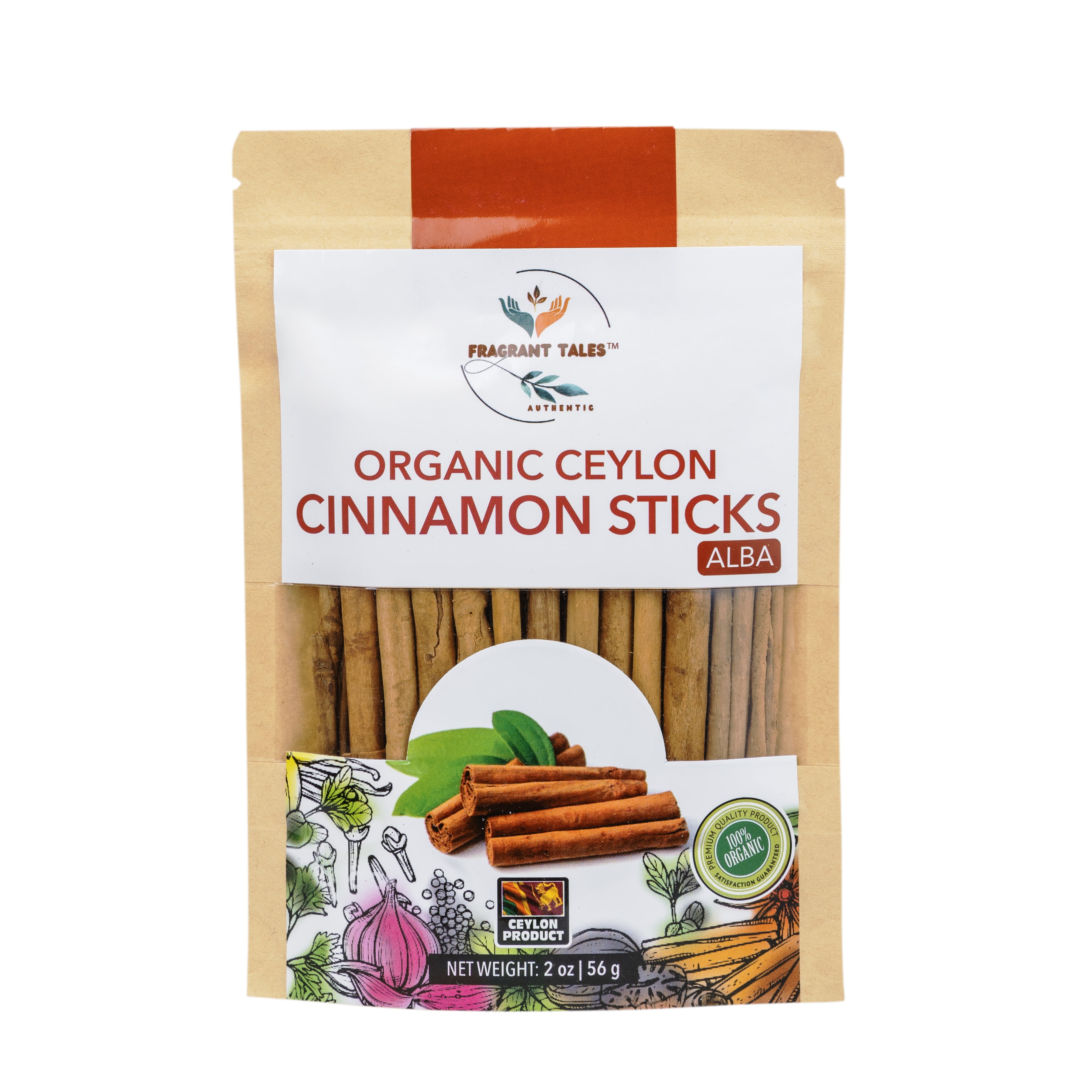 Premium Organic Ceylon Cinnamon Sticks - 2 oz (56g), Grade Alba, True ...