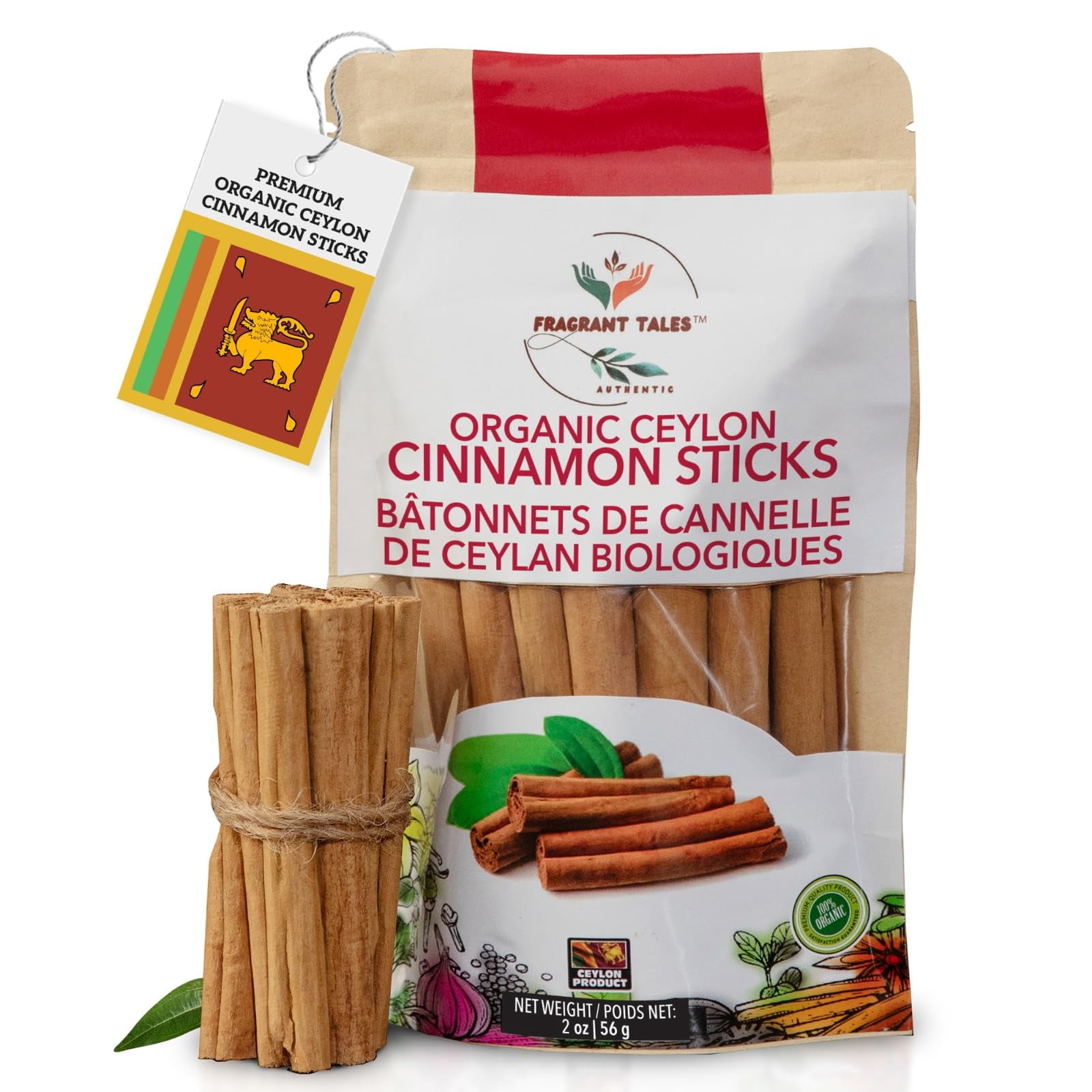 Premium Organic Ceylon Cinnamon Sticks MDA05 - 1 oz (28g), 4" Cut 5 to ...