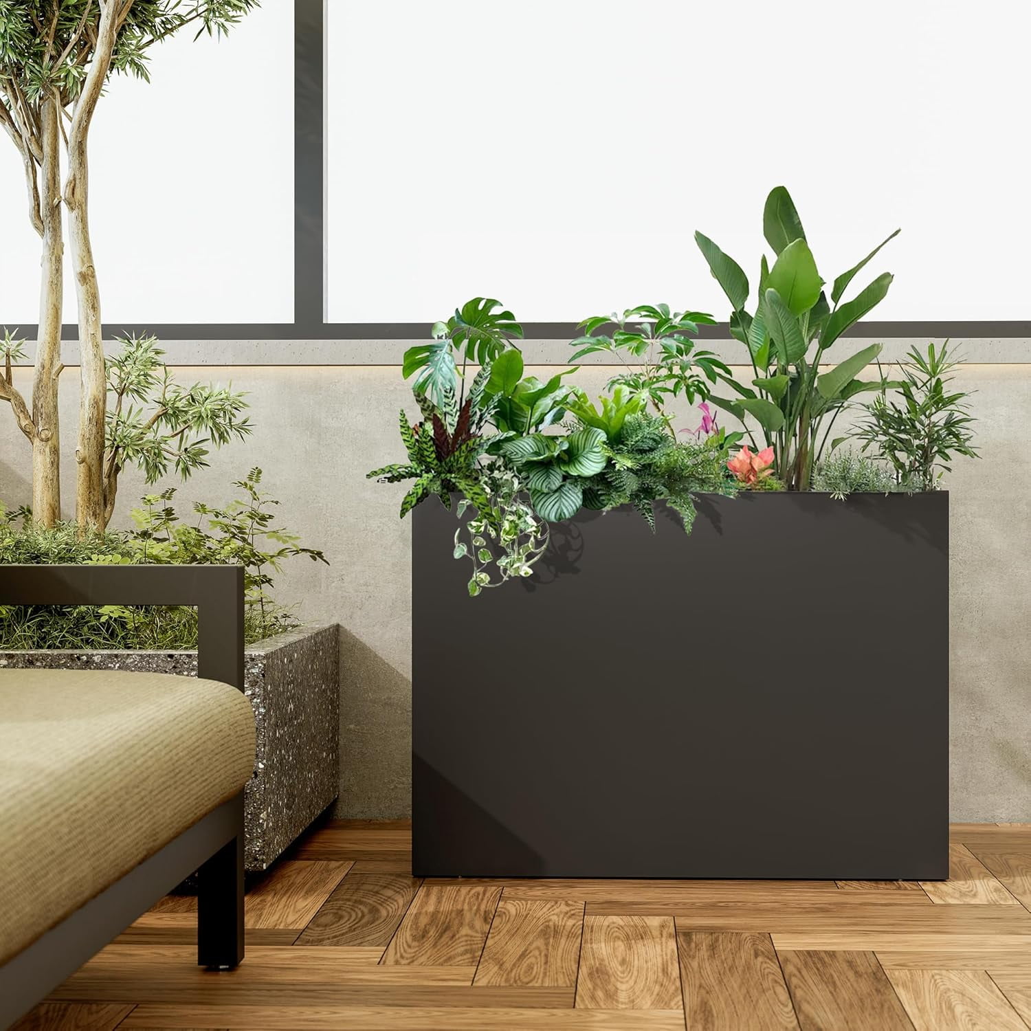 Premium Outdoor Planter, Large Metal Planter Box - Rust-Proof, Weather ...