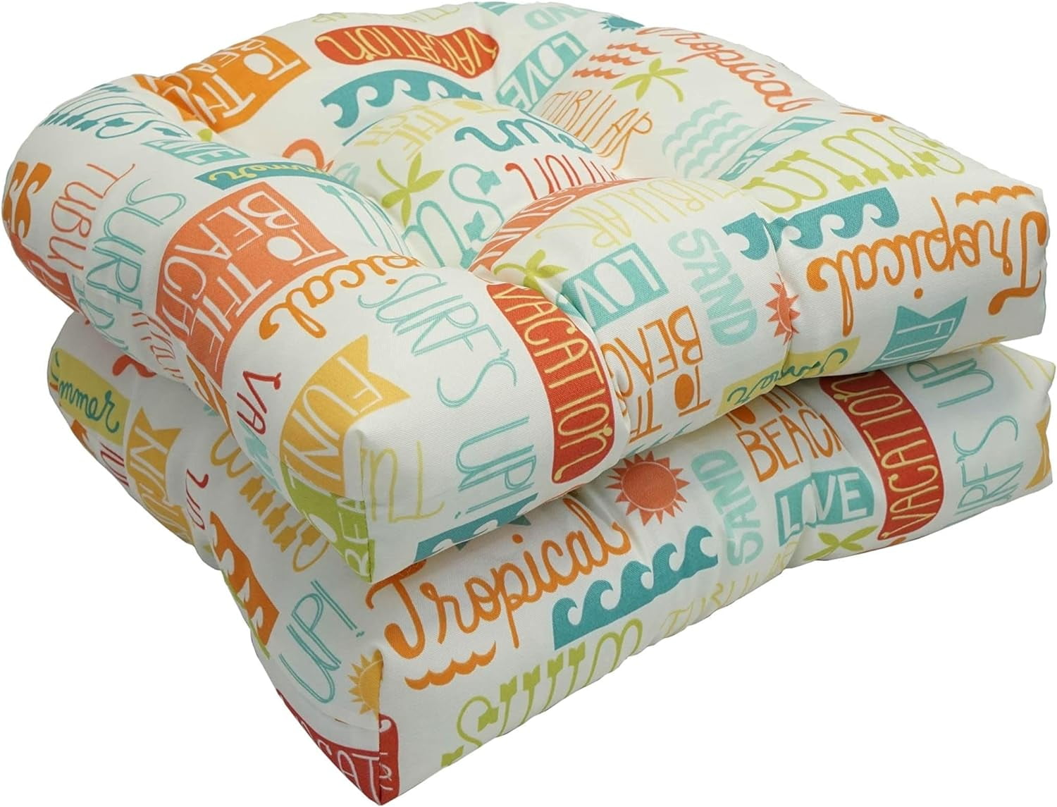 Premium Outdoor Rounded Back Chair Cushion, 19" x 19", Summer Fun ...