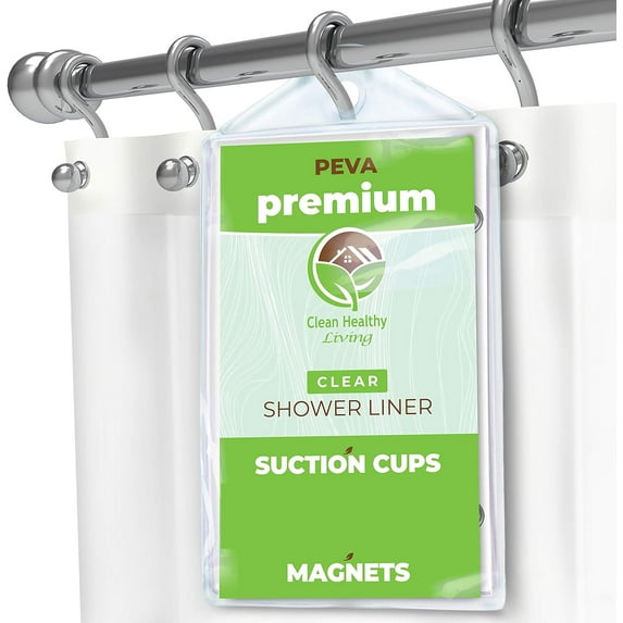 Premium PEVA Clear Shower Curtain Liner with Magnets & Suction Cups ...