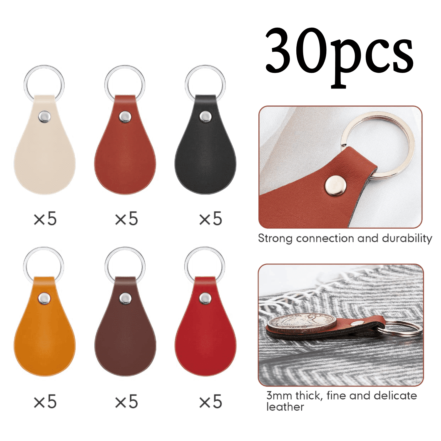 Premium PU Leather Key Fob Blanks, 30-Piece Engravable Keychain Kit for ...