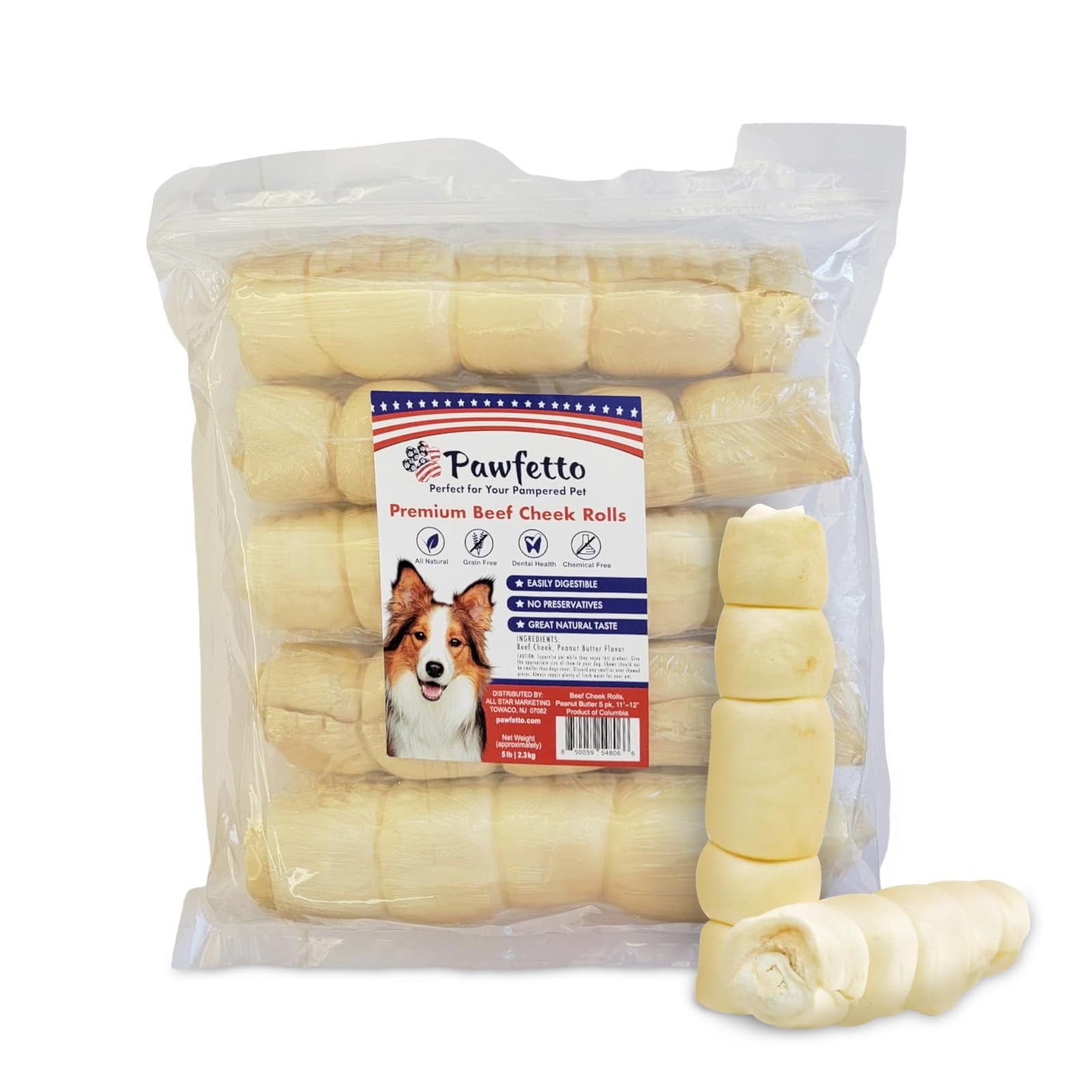 Premium Peanut Butter Flavored Beef Cheek Maxi Rolls For Dogs, No Hide ...