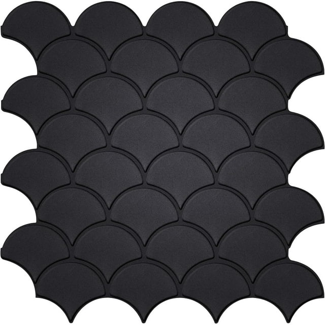 Premium Peel and Stick PET 3D Matte Black Fish Scale Tile Backsplash for Home Walls (10-Sheet ...