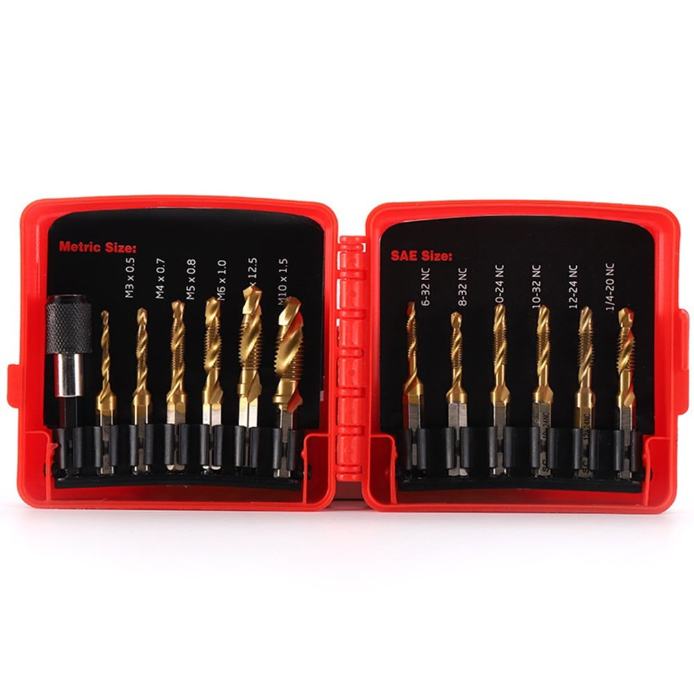 Premium Performance SAE and Metric Tap Compound Drill Bits Kit 13 Piece ...