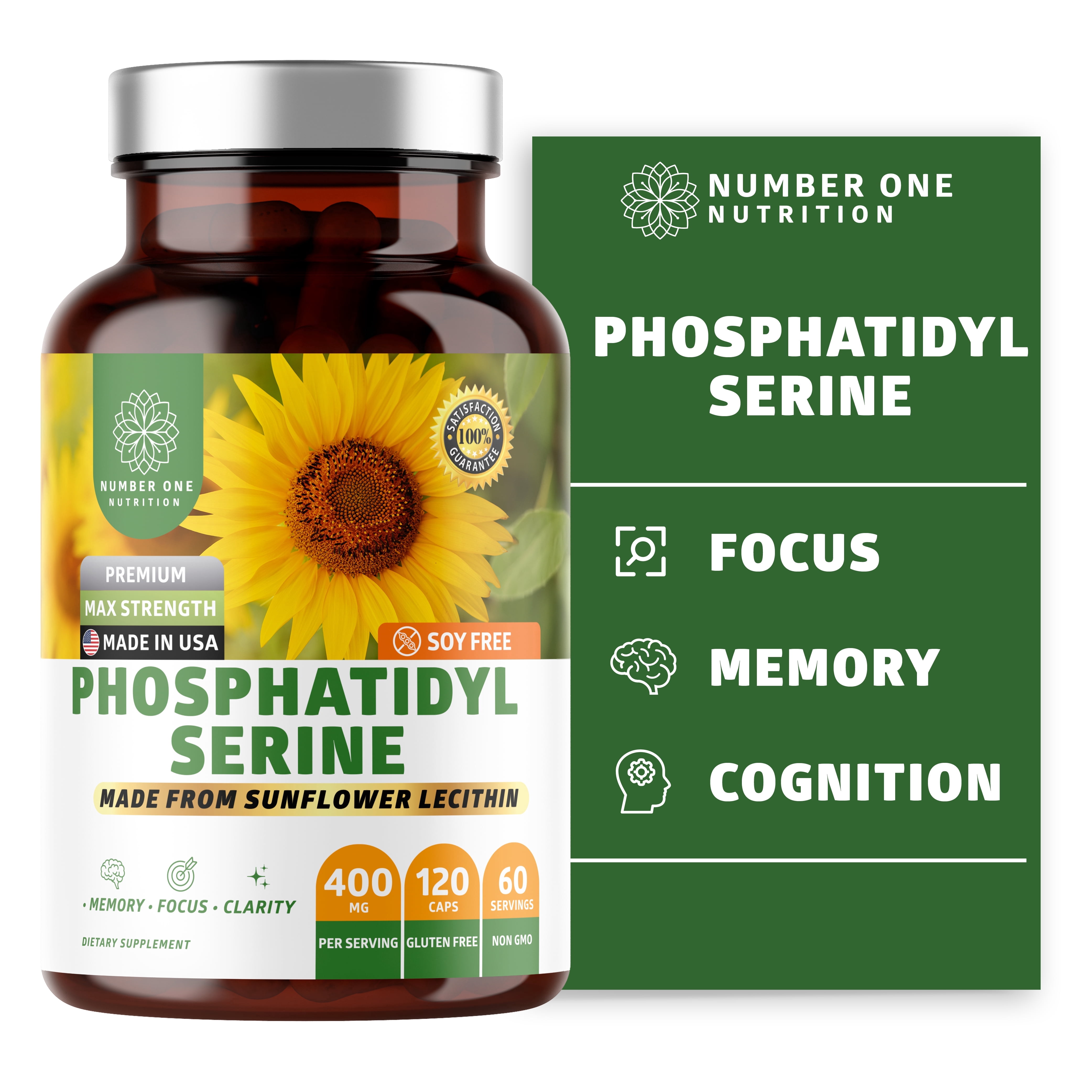 Premium Phosphatidylserine 400mg, Derived from Sunflower Lecithin, 120 ...