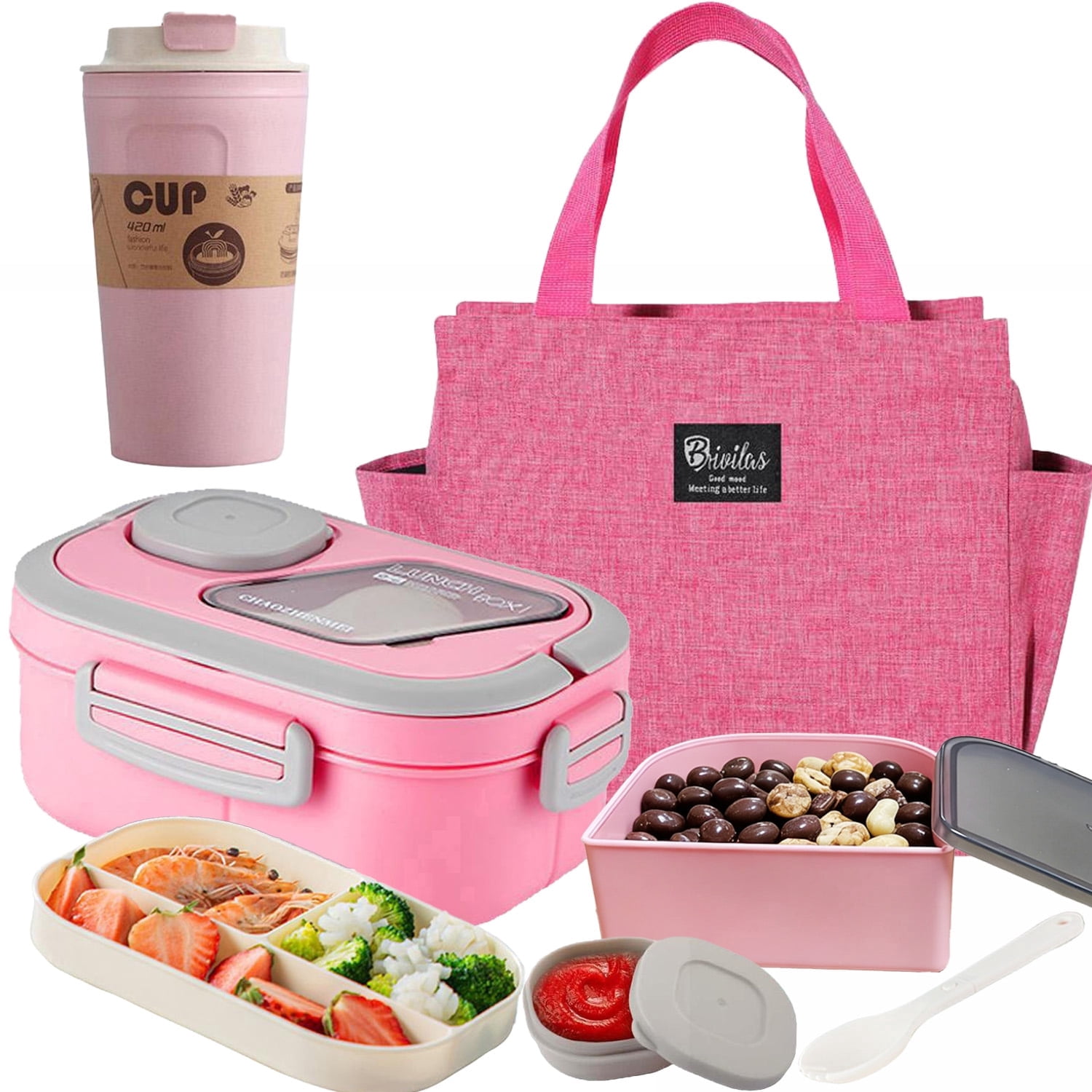 Premium Picks- 2 Layered Multi Grid Lunch Box Set. Bento Boxes with Cup ...