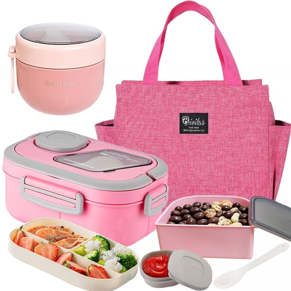 Premium Picks- 2 Layered Multi Grid Lunch Box Set. Bento Boxes with Oat ...