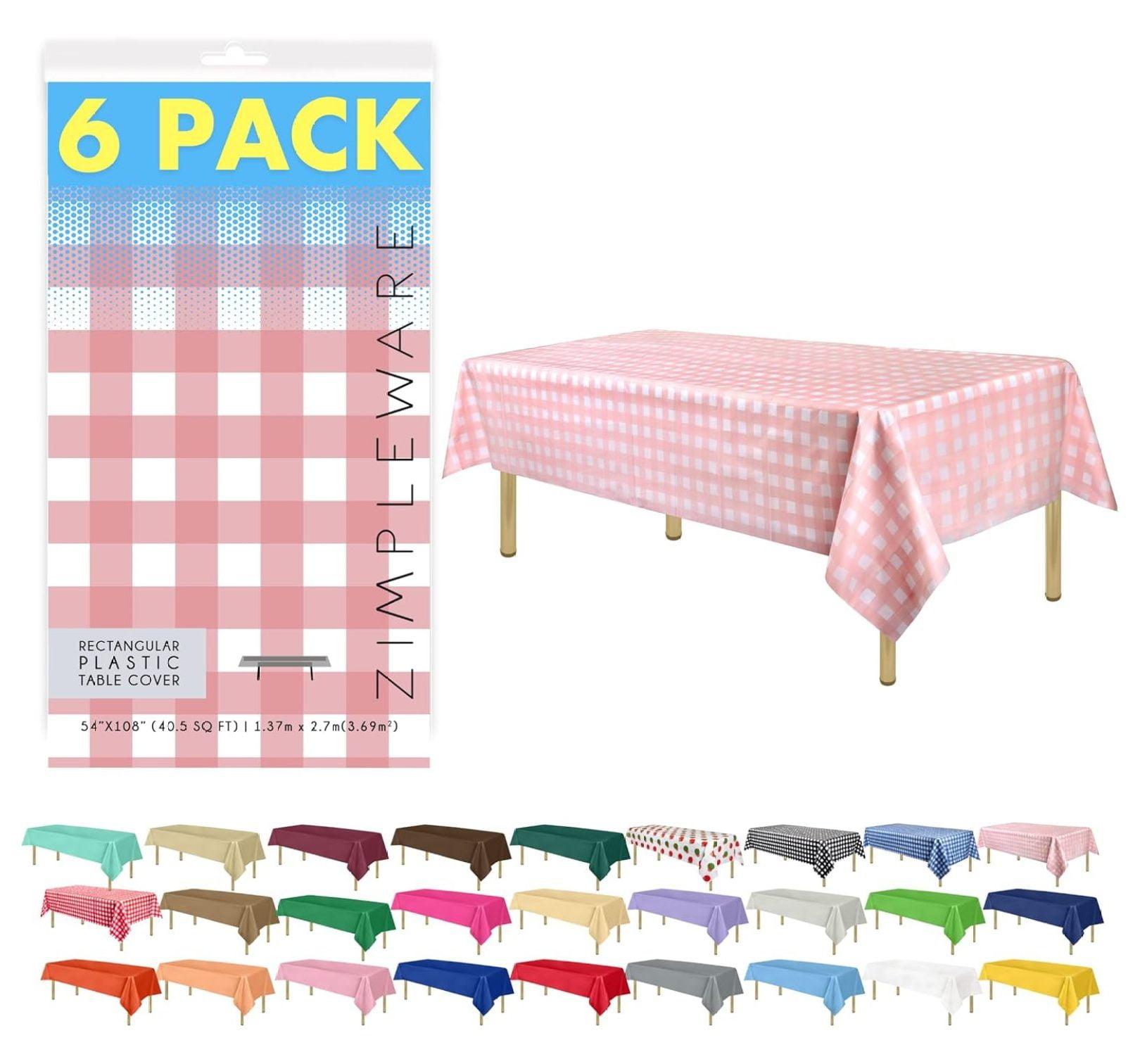 Premium Pink Gingham Checkered Plastic Table Cloth Disposable (6 Pk ...