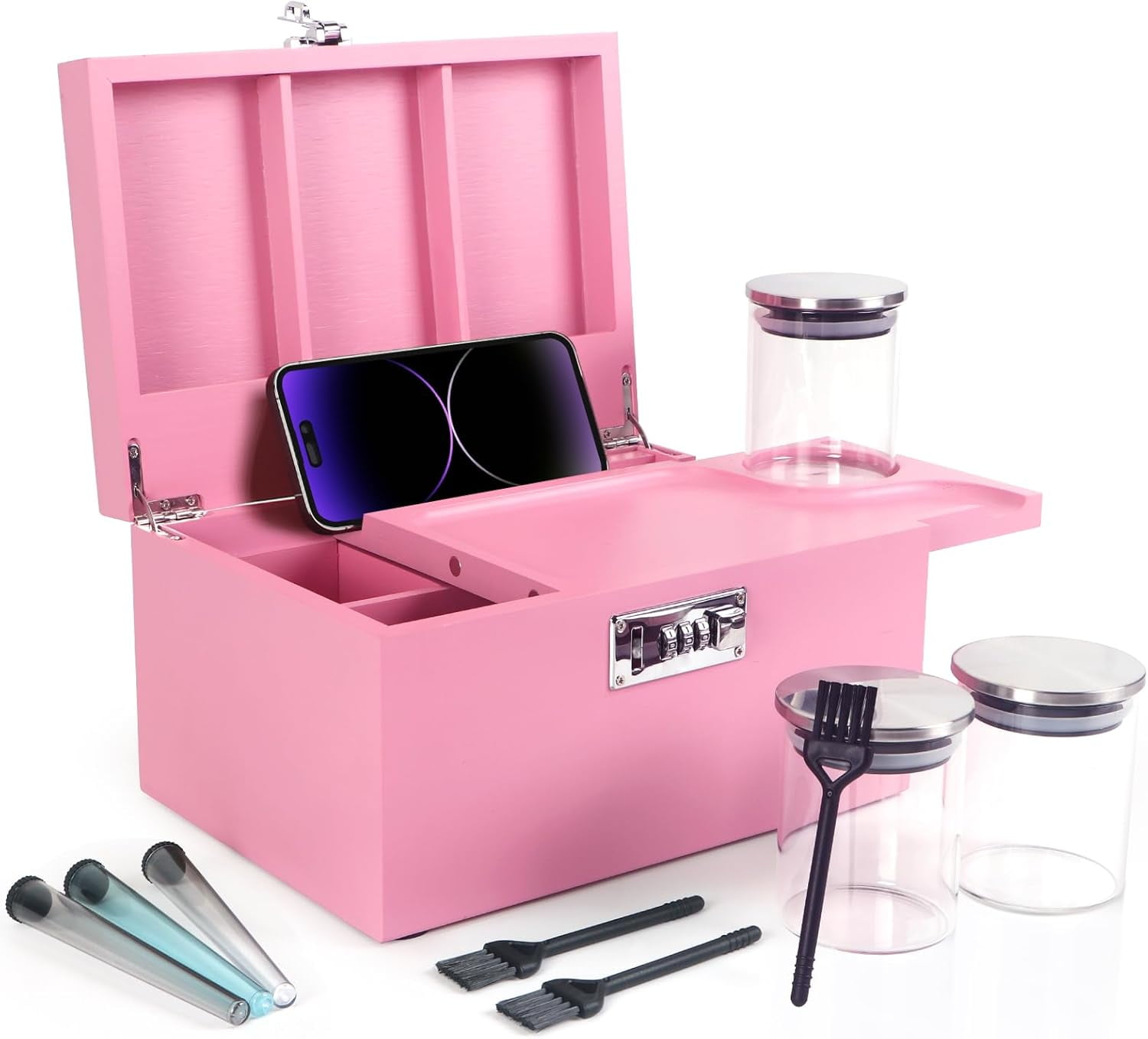 Premium Pink Storage Box,Decorative Bamboo Box with Combination Lock ...