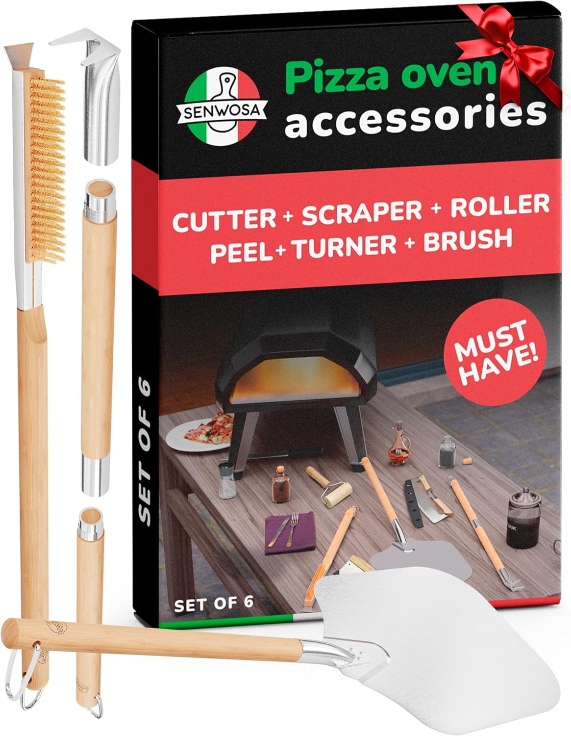 Premium Pizza Oven Accessories Kit - 6-Piece Set for Home Pizza Making: Includes Pizza Peel ...