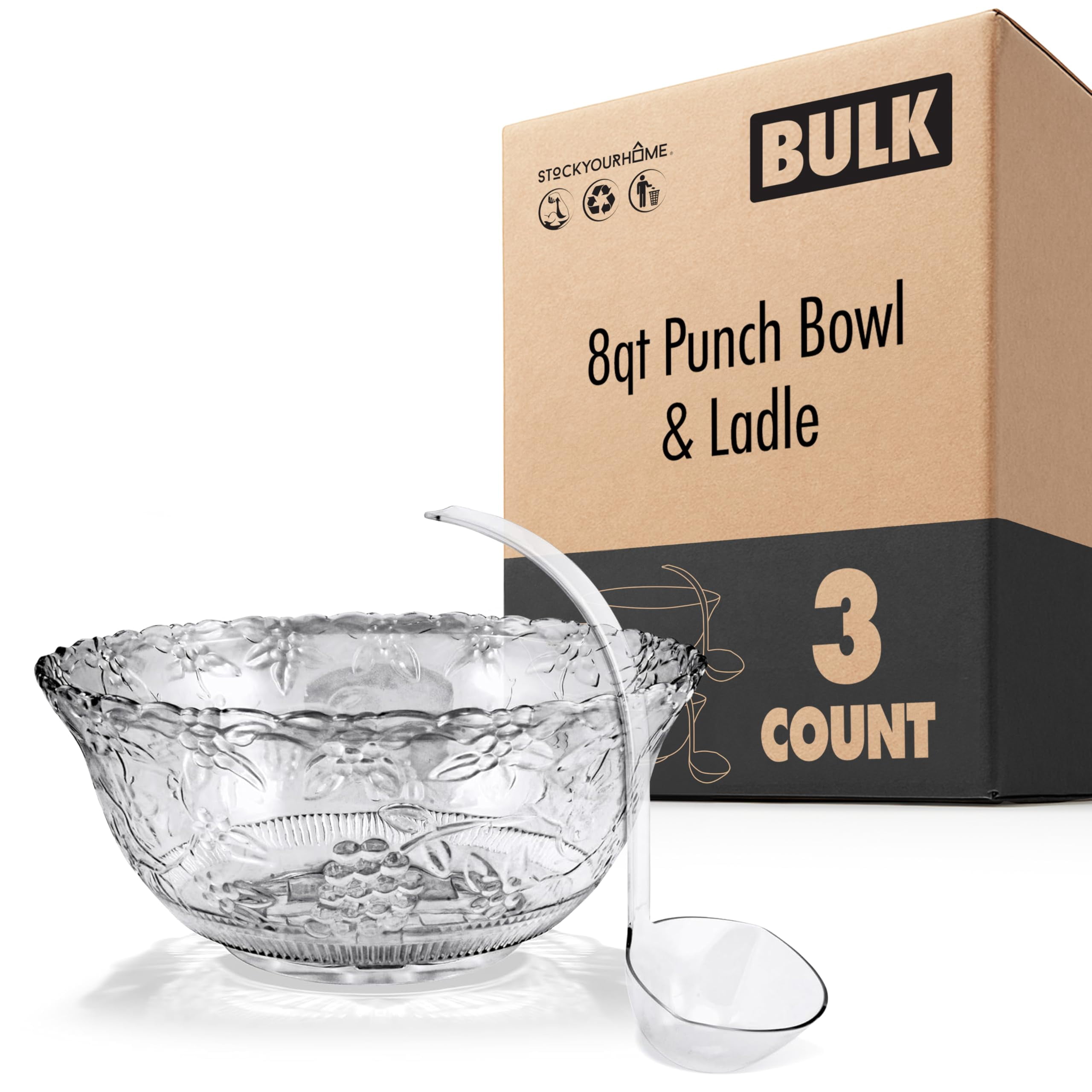 Premium Plastic Punch Bowl with Ladle, Fancy Disposable Punch Bowls for ...