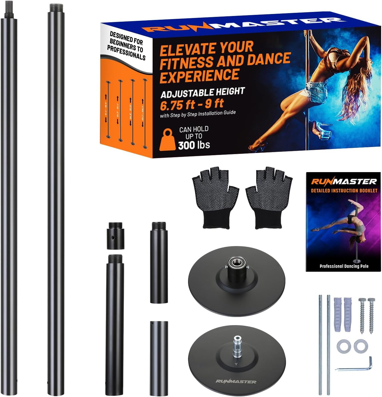 Premium Spinning and Static Dance Pole Kit - Portable 45mm Exercise ...