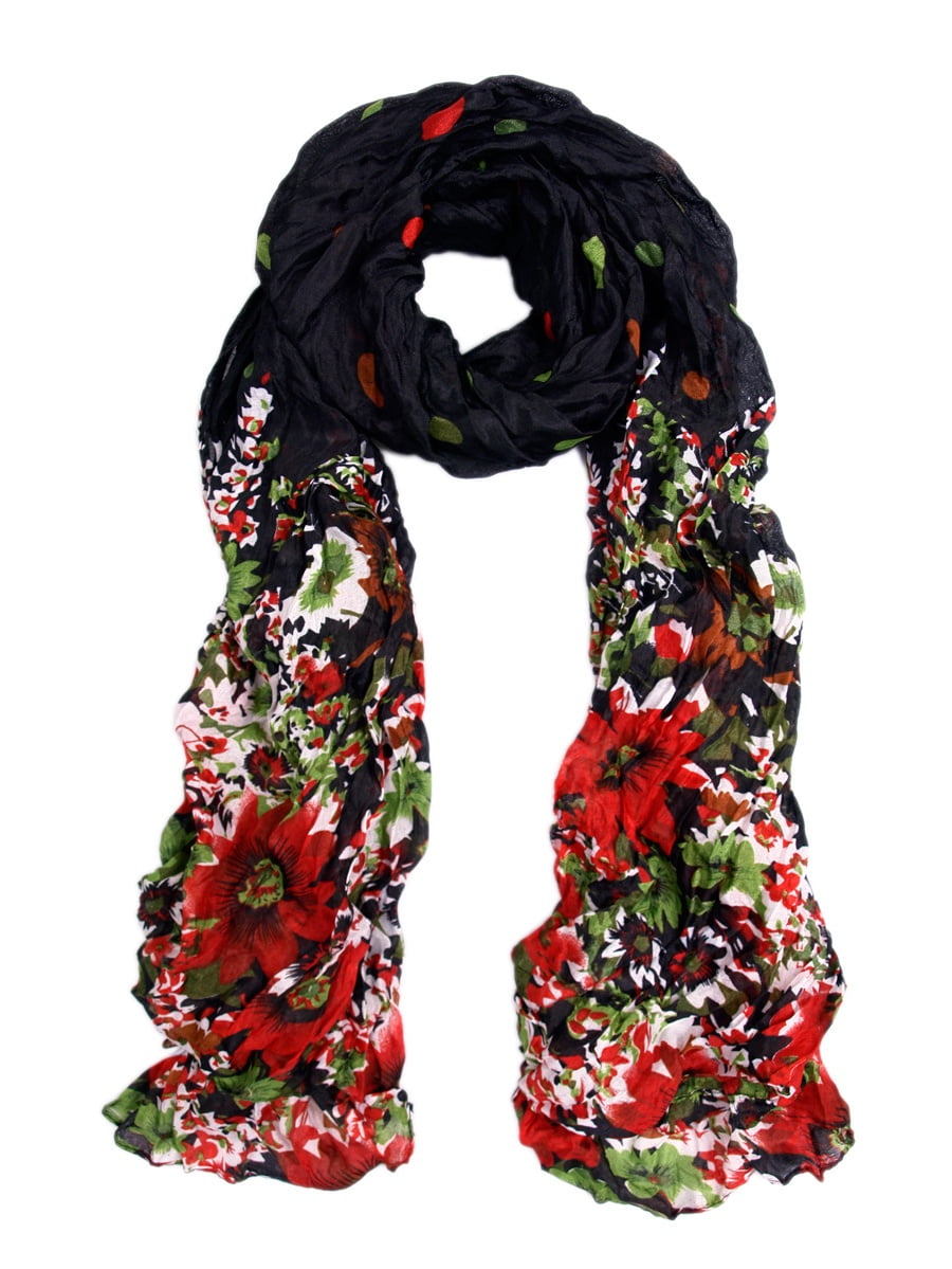 Premium Polka Dot Flower Print Scarf - Walmart.com