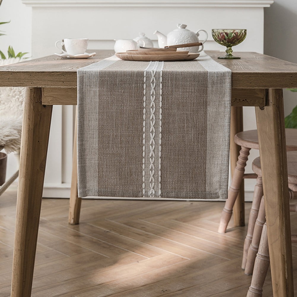 Premium Polyester Fabric Table Runner with Striped Design and Tassel ...