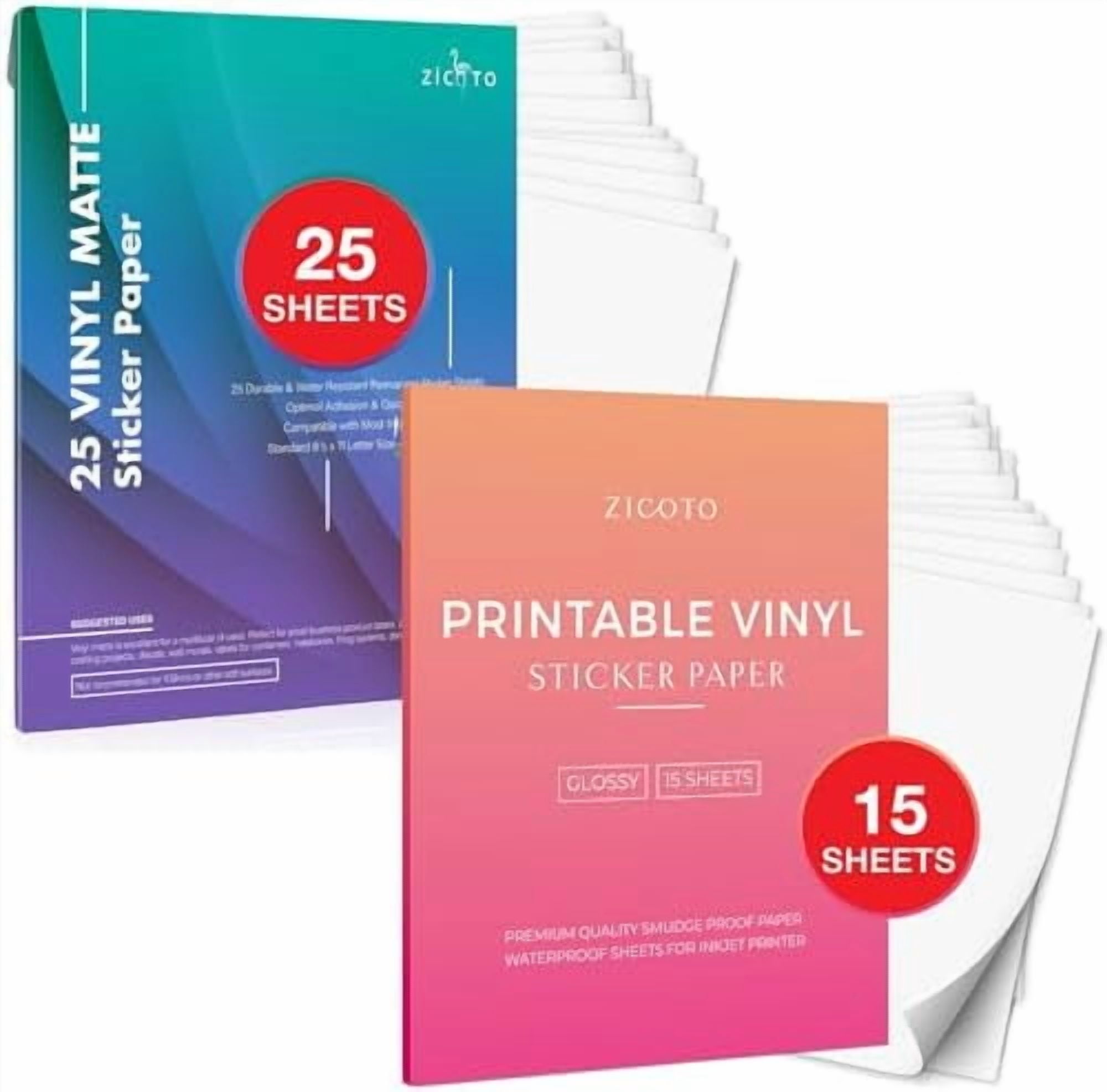 Premium Printable 25 Matte White Vinyl and 15 Glossy White Sticker ...