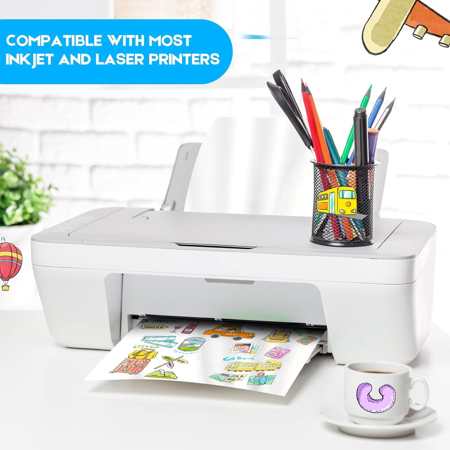 Premium Printable Vinyl Inkjet Stickers -60 Sheets Glossy White 8.5x11 ...