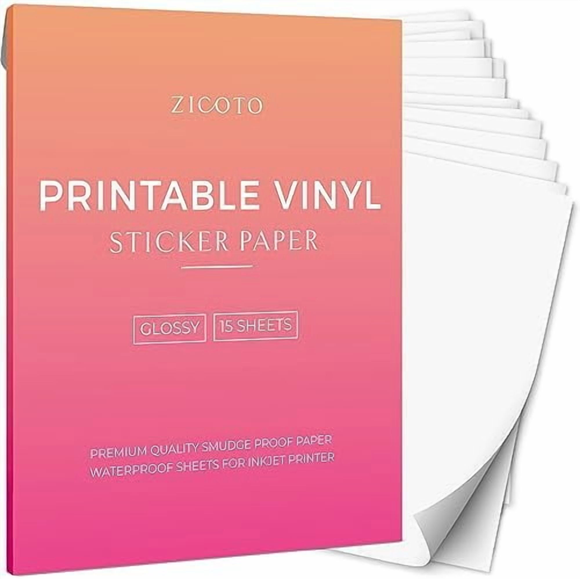 Premium Printable Vinyl Sticker Paper - Glossy White 8.5 x 11 inch ...
