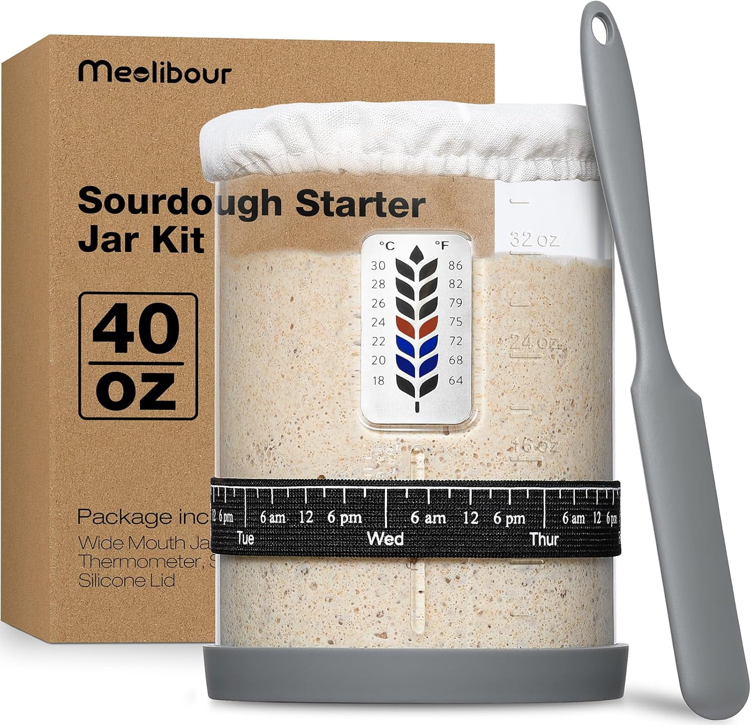 Premium Pro Sourdough Starter Jar Kit - 40oz Large Wide Mouth Sourdough ...