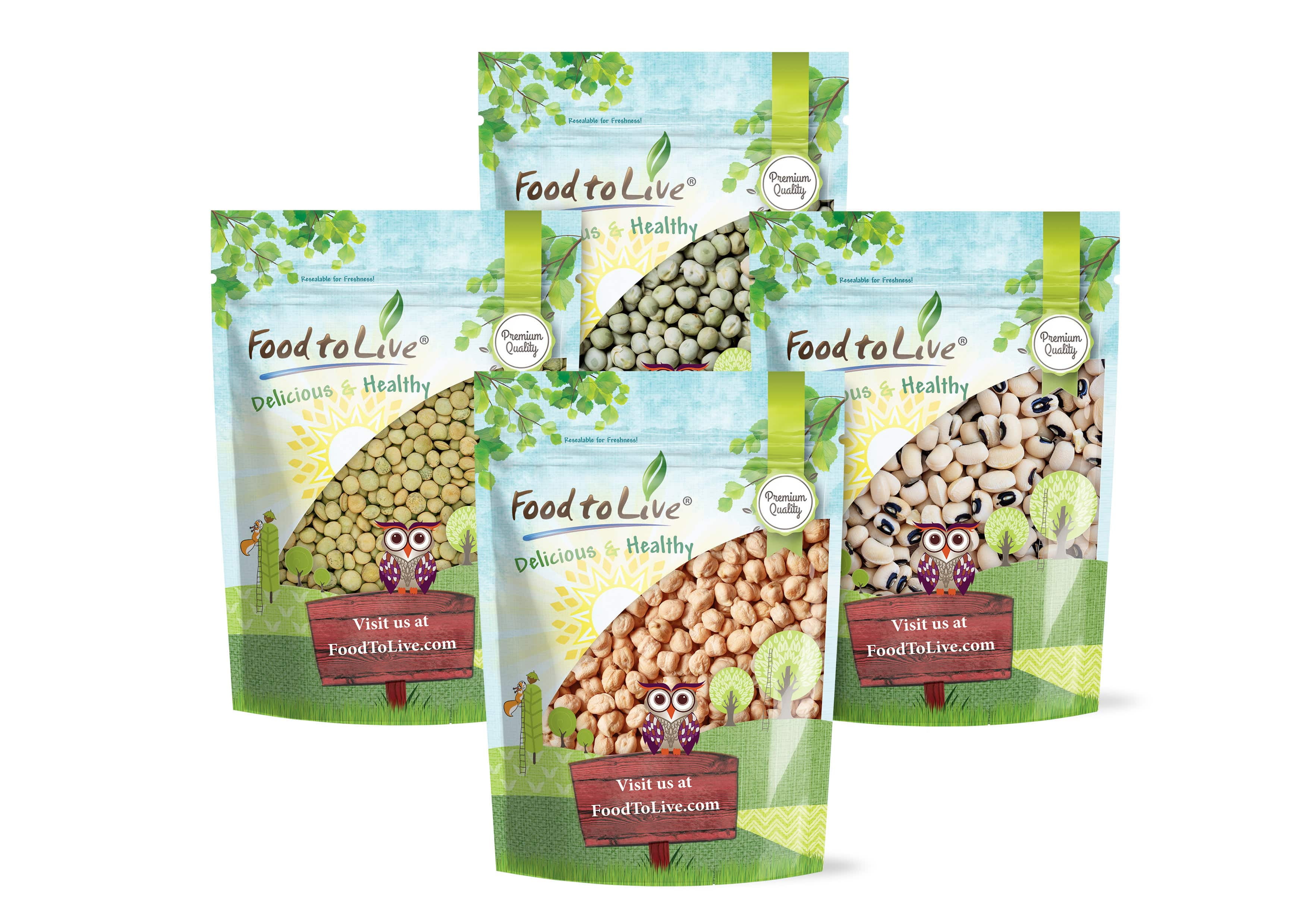 Premium Pulses Bundle, 4 Pack – Chickpeas (5 LB), Whole Green Peas (5 ...