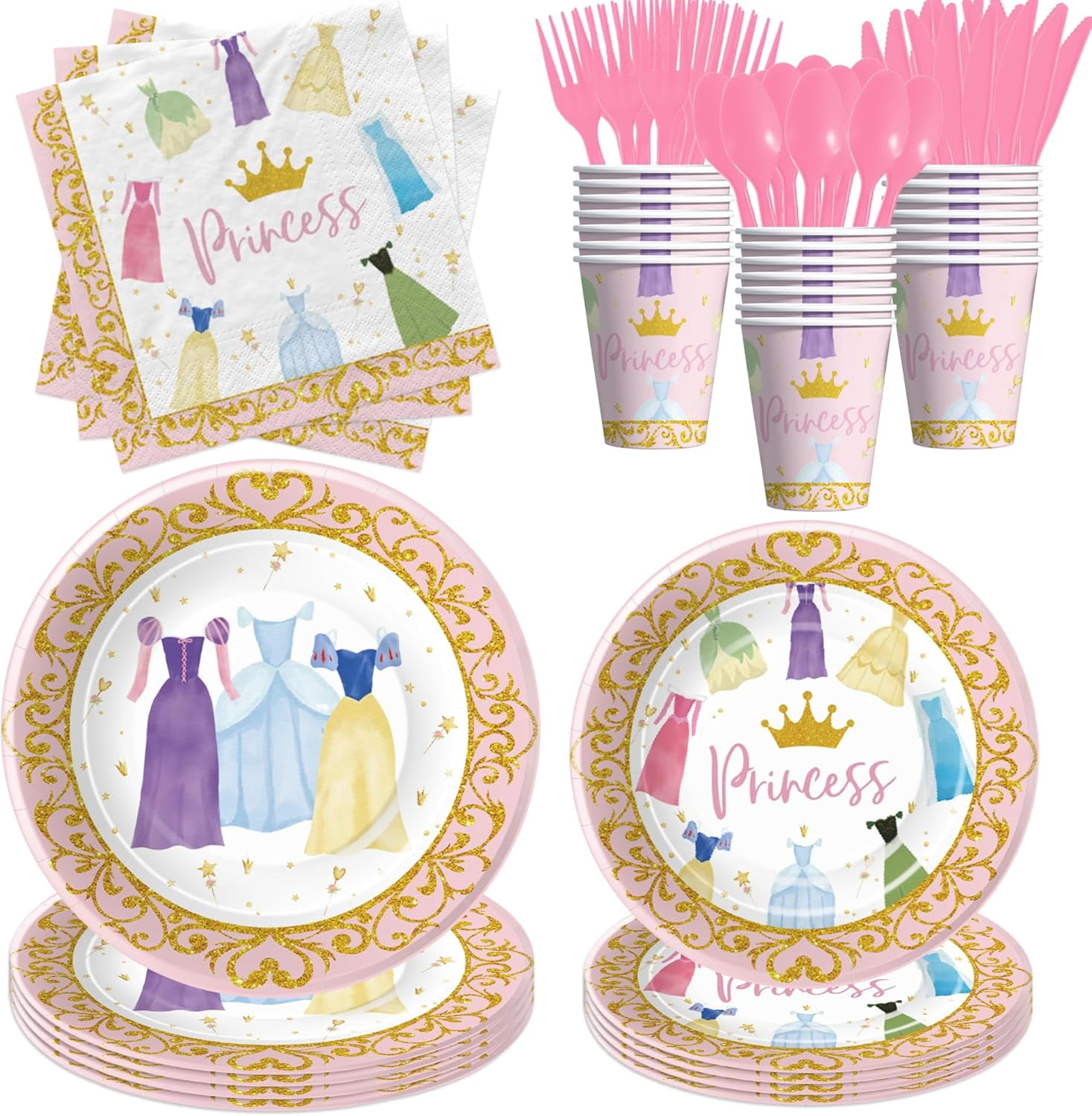 Princess-Themed Kids’ Birthday Party Tableware Set - Including Princess ...