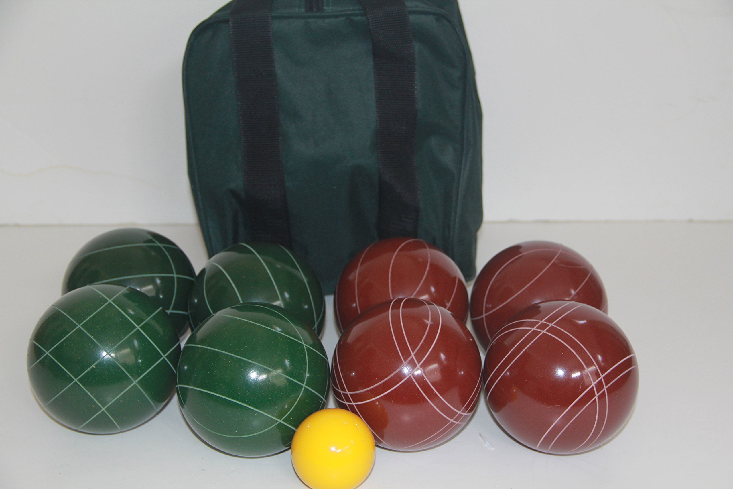Italian/American Made, 107mm EPCO Bocce Set - Dark red and Green Balls and Green/Black Bag ...