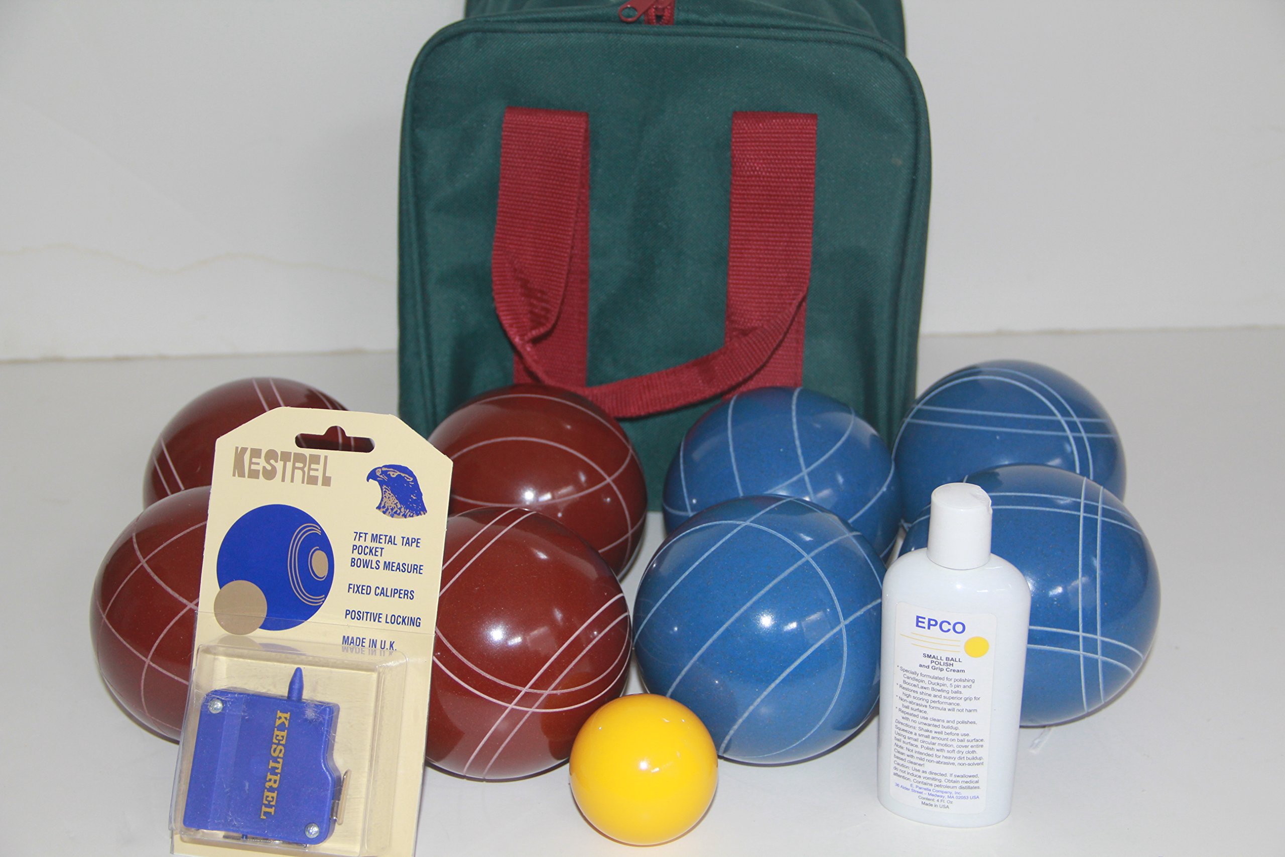 Italian/American Made, 110mm EPCO Bocce Set - Dark red and Blue Balls ...