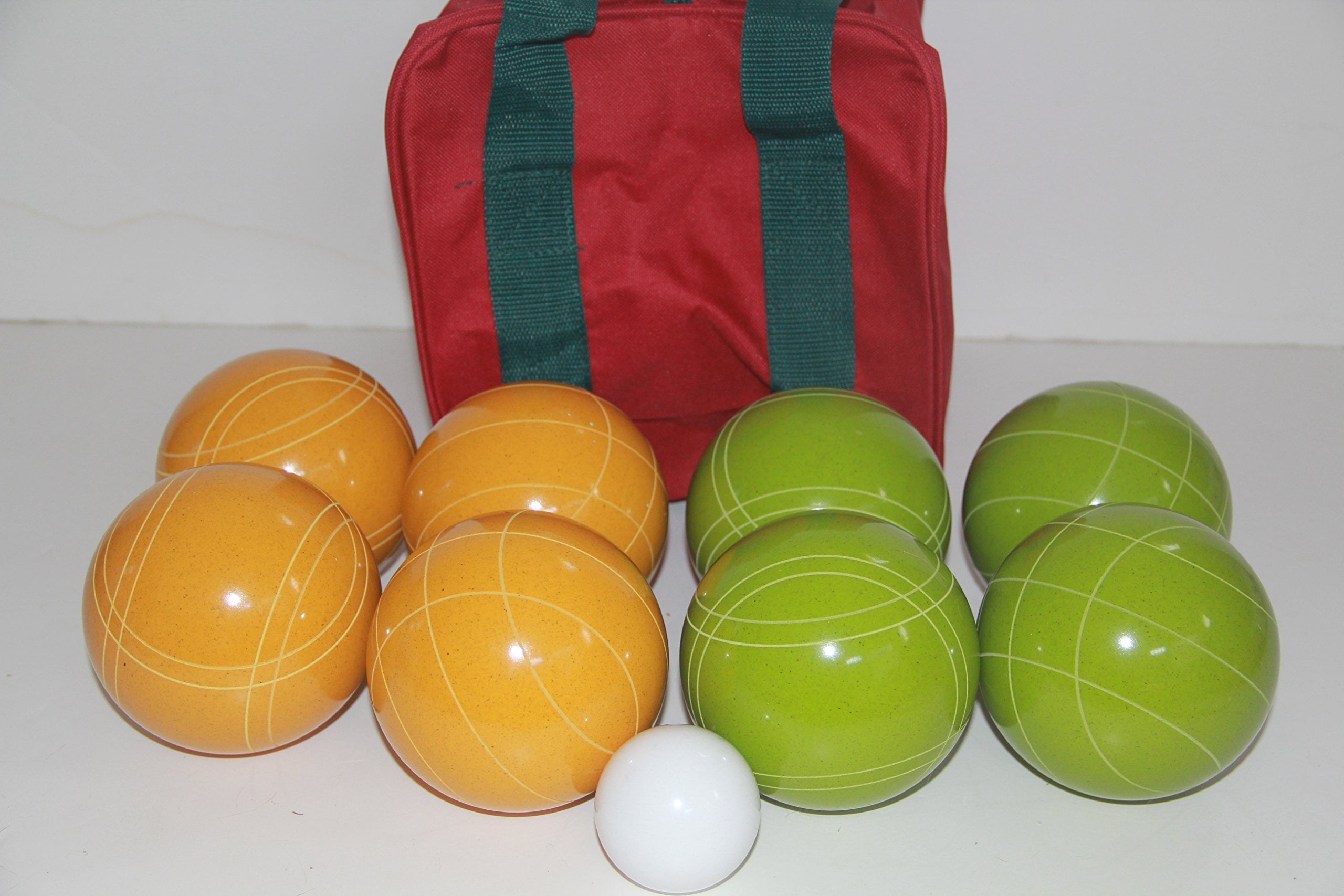 Italian/American Made, 110mm EPCO Bocce Set - Rustic Green/Yellow Balls ...