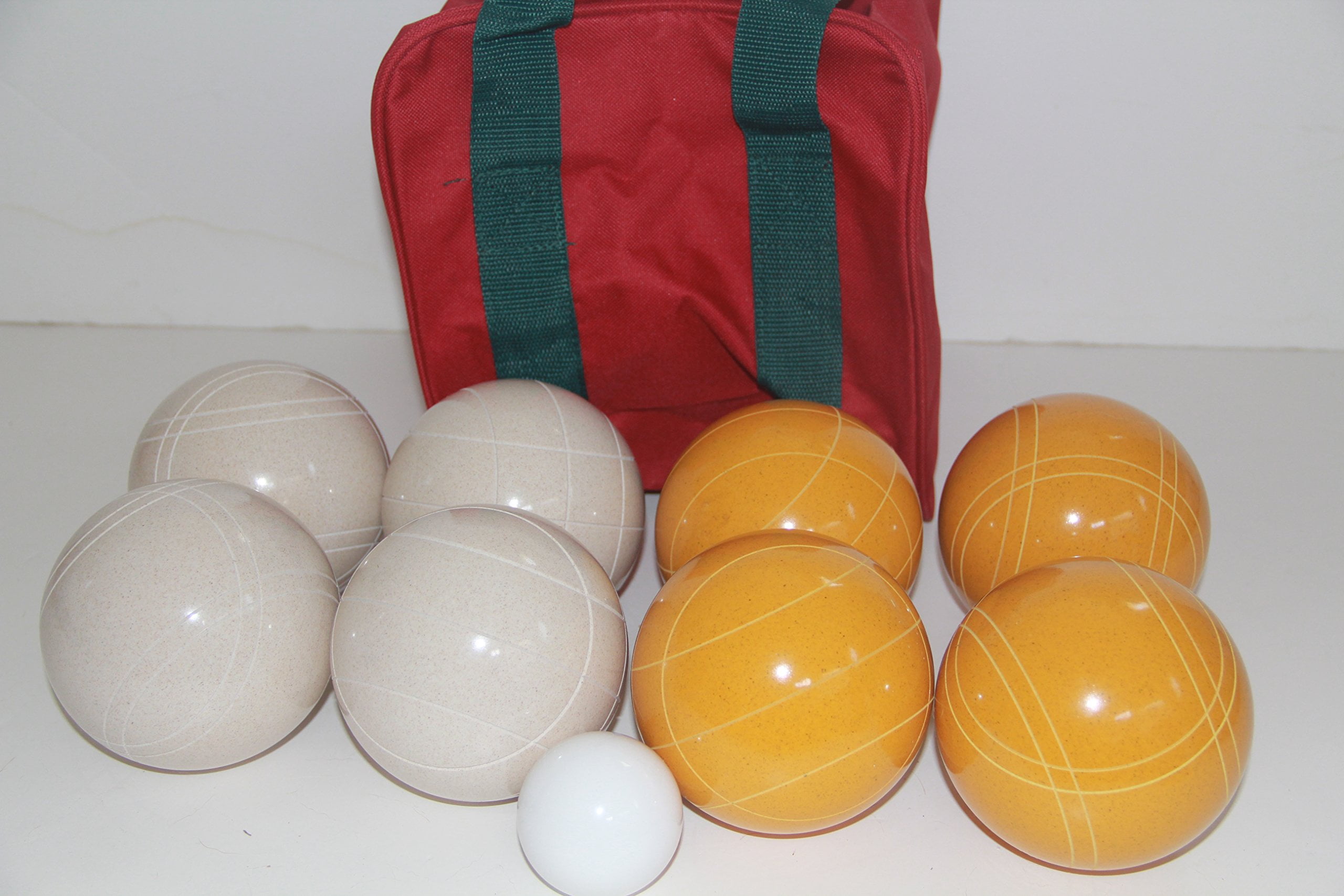 Italian/American Made, 110mm EPCO Bocce Set - Rustic Yellow/White Balls ...