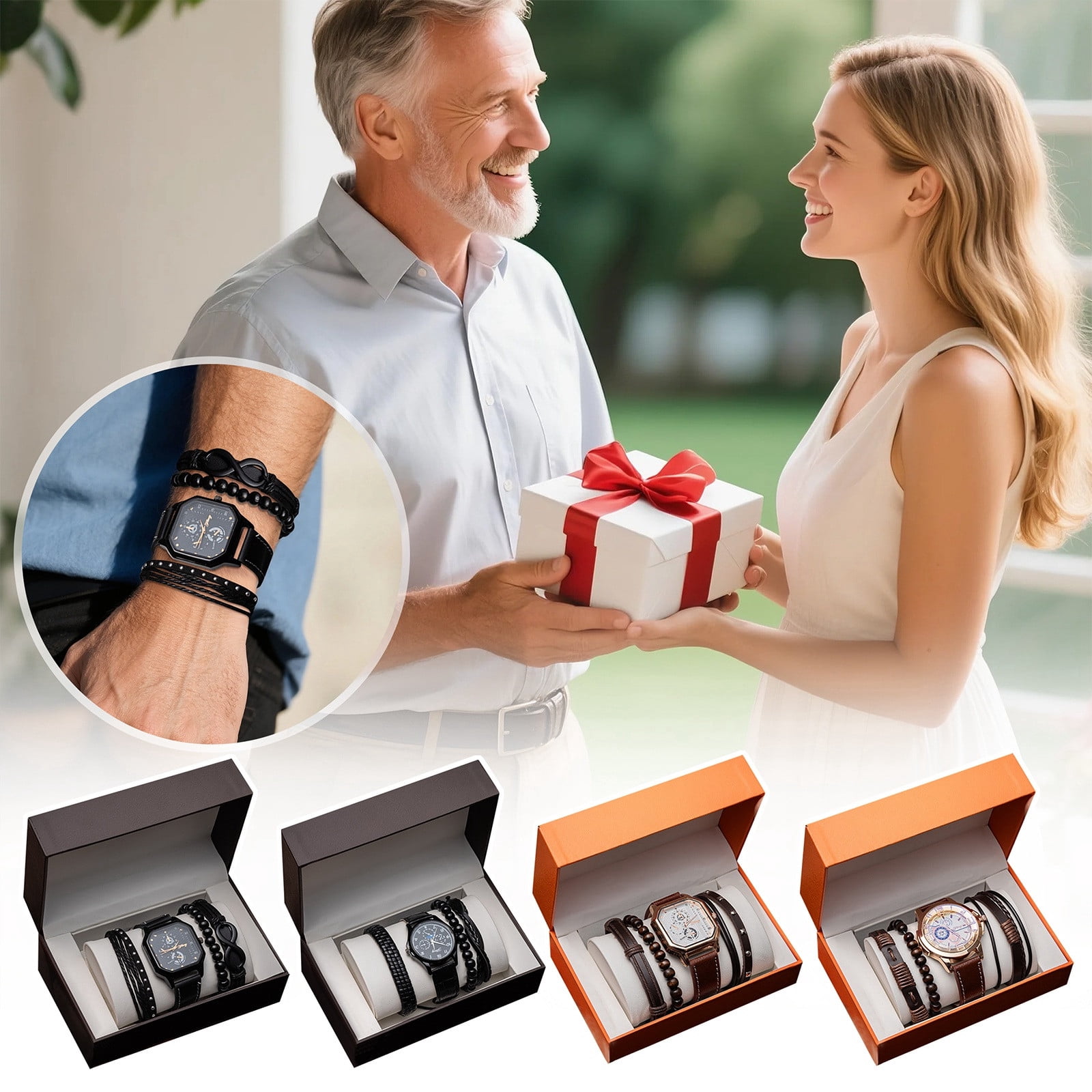 Premium Quartz Watch Set for Men - Father's Day Gift Box with Bracelet ...