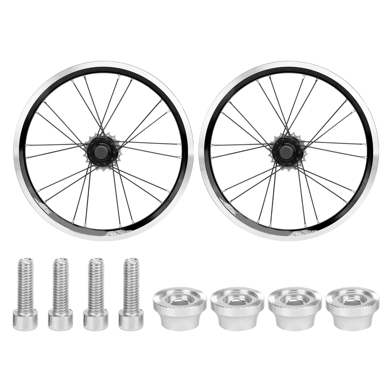 Premium Rear 4-Bearing Wheelset, Black Rim Brake Wheels, Compact ...